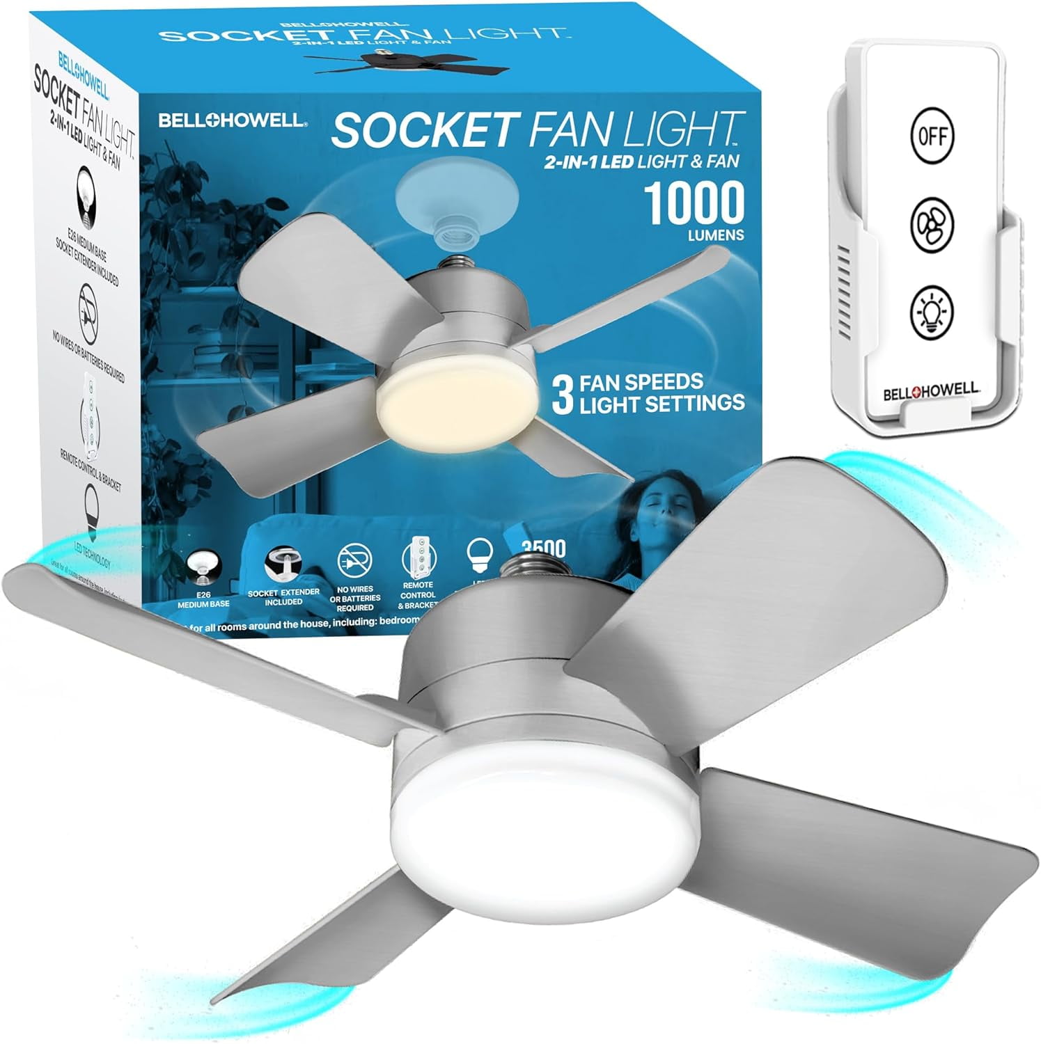 Bell+Howell Silver LED Socket Ceiling Fan with Remote Control - Walmart.com
