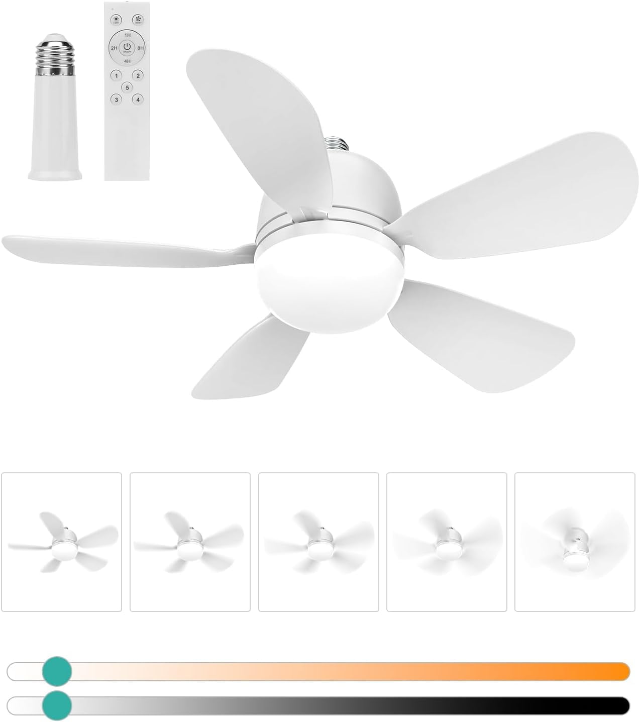 Socket Fan Light with Remote,21 Inch Screw Ceiling Fans with Lights,E26 ...