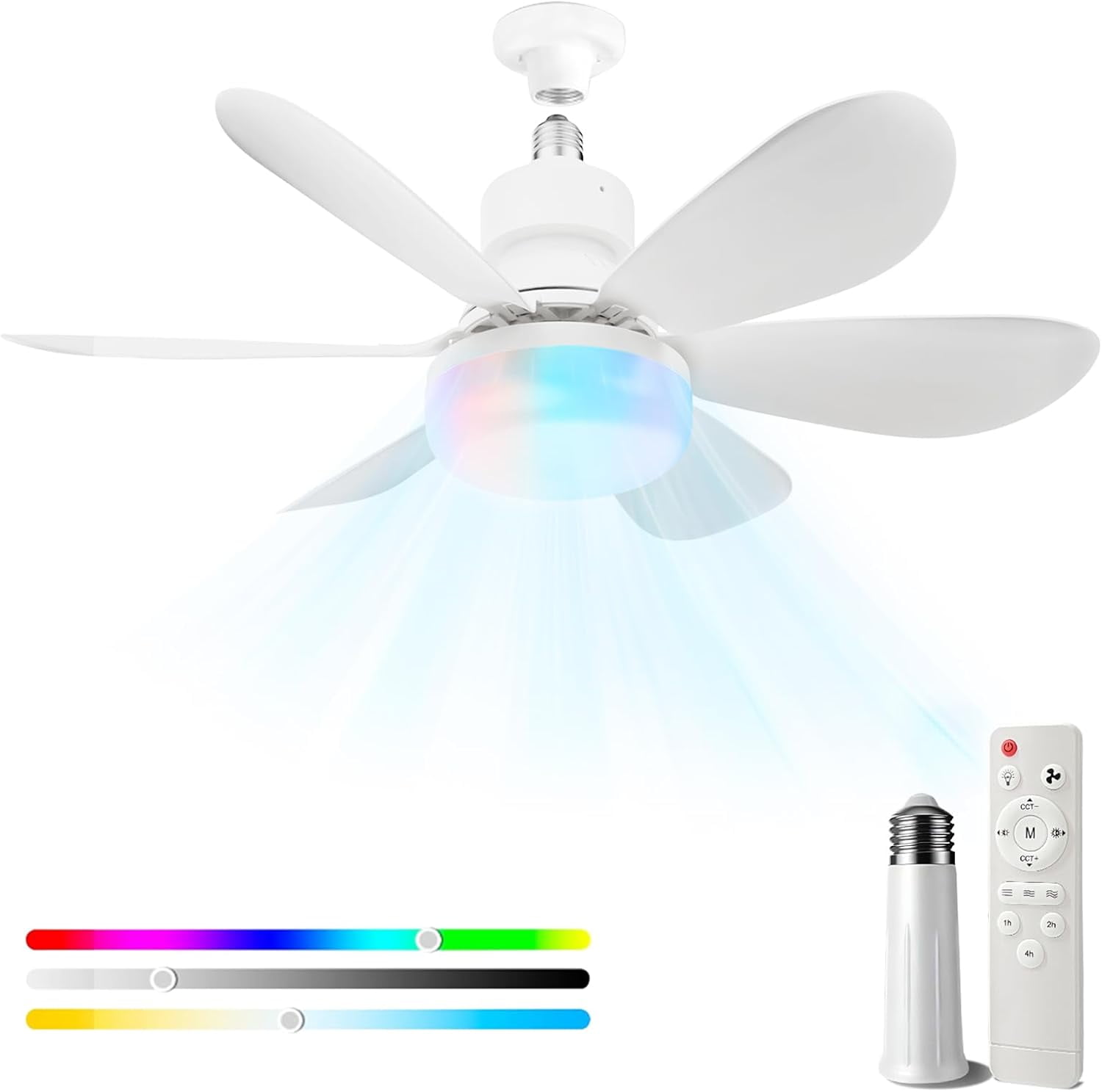 Socket Fan Light with Remote,Small Ceiling Fans with Lights,Smart ...