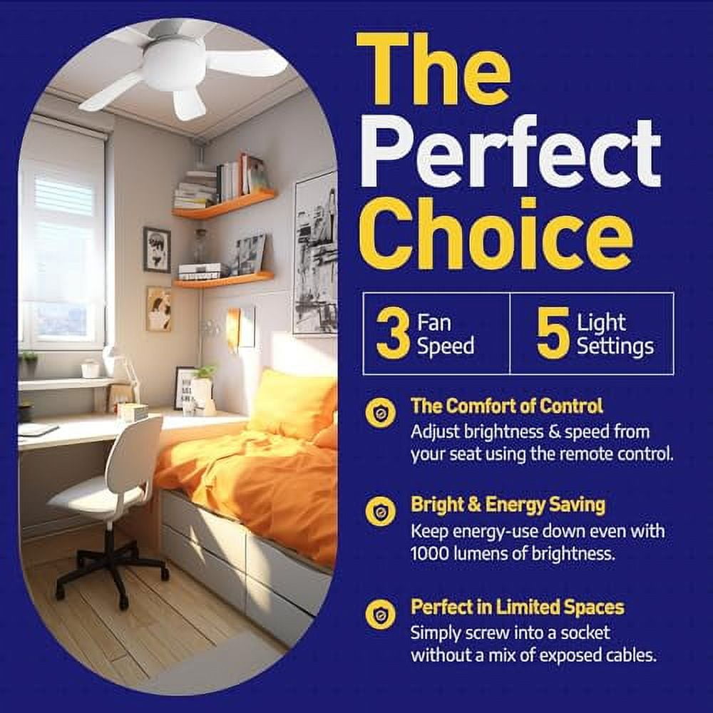 Socket Fan Light, Small Ceiling Fans with Lights & Remote, E26 Base ...