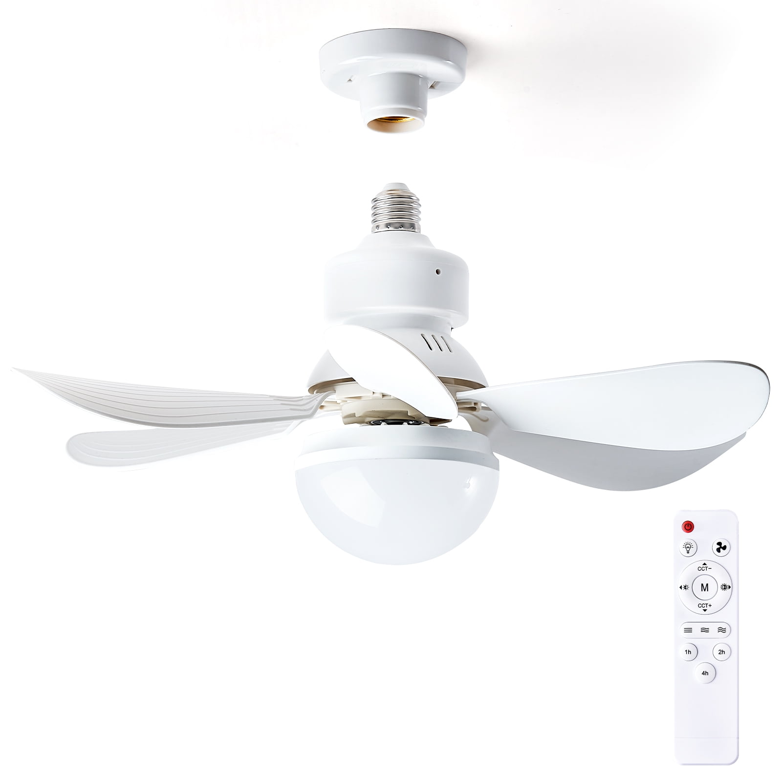 Socket Fan Light Small Ceiling Fan with Light and Remote, 16.53inch ...