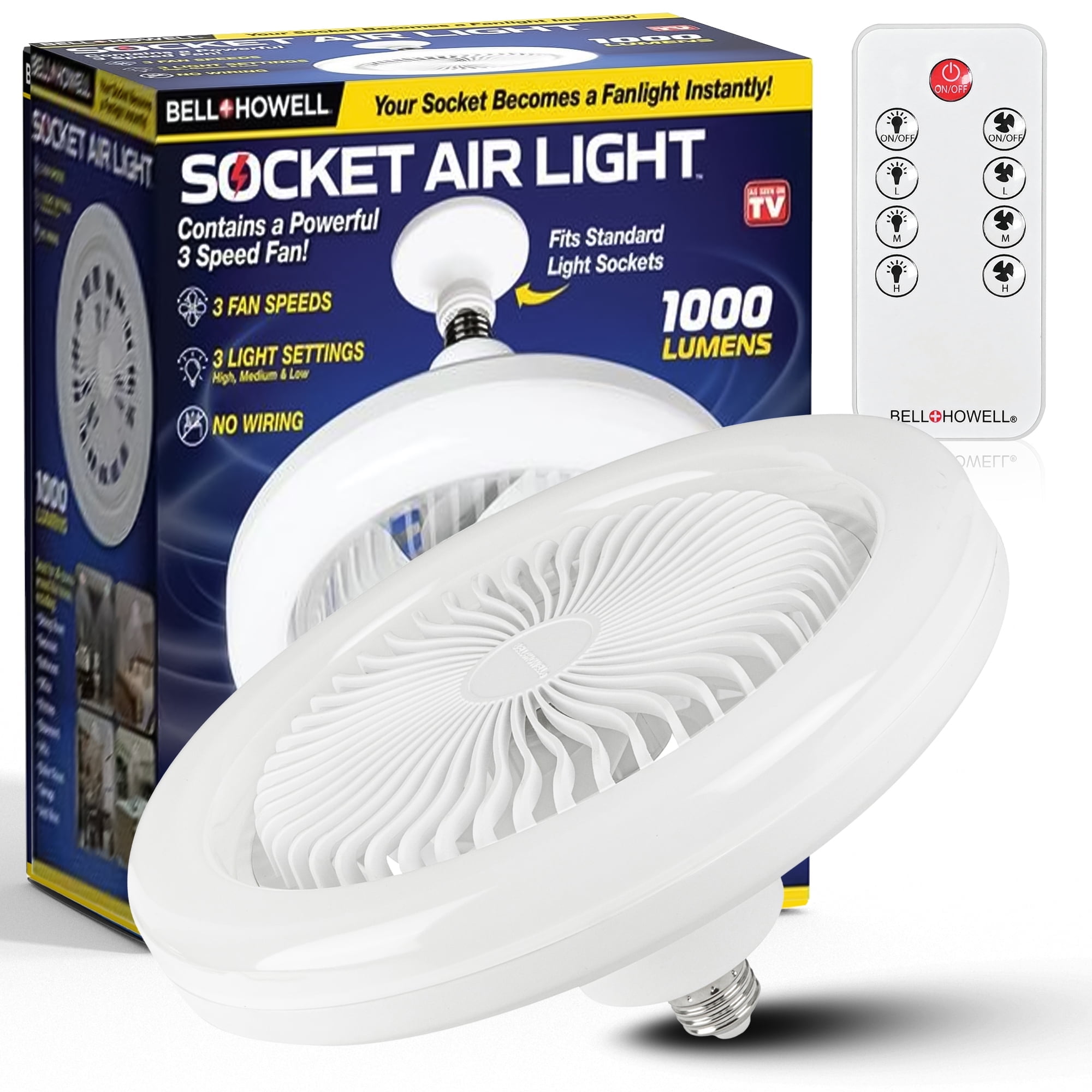Bell + Howell Socket Air Wireless Ceiling Fan, LED Light, Remote, 3 ...