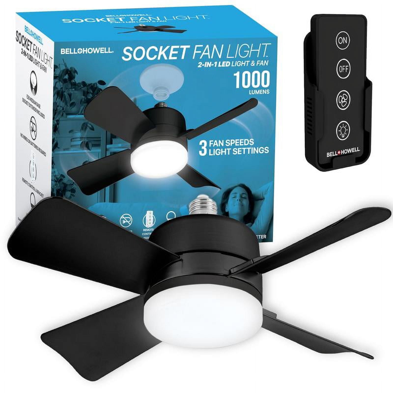 Socket Fan Light with Remote Control - 1800cfm Ceiling Fan Screw Insert ...