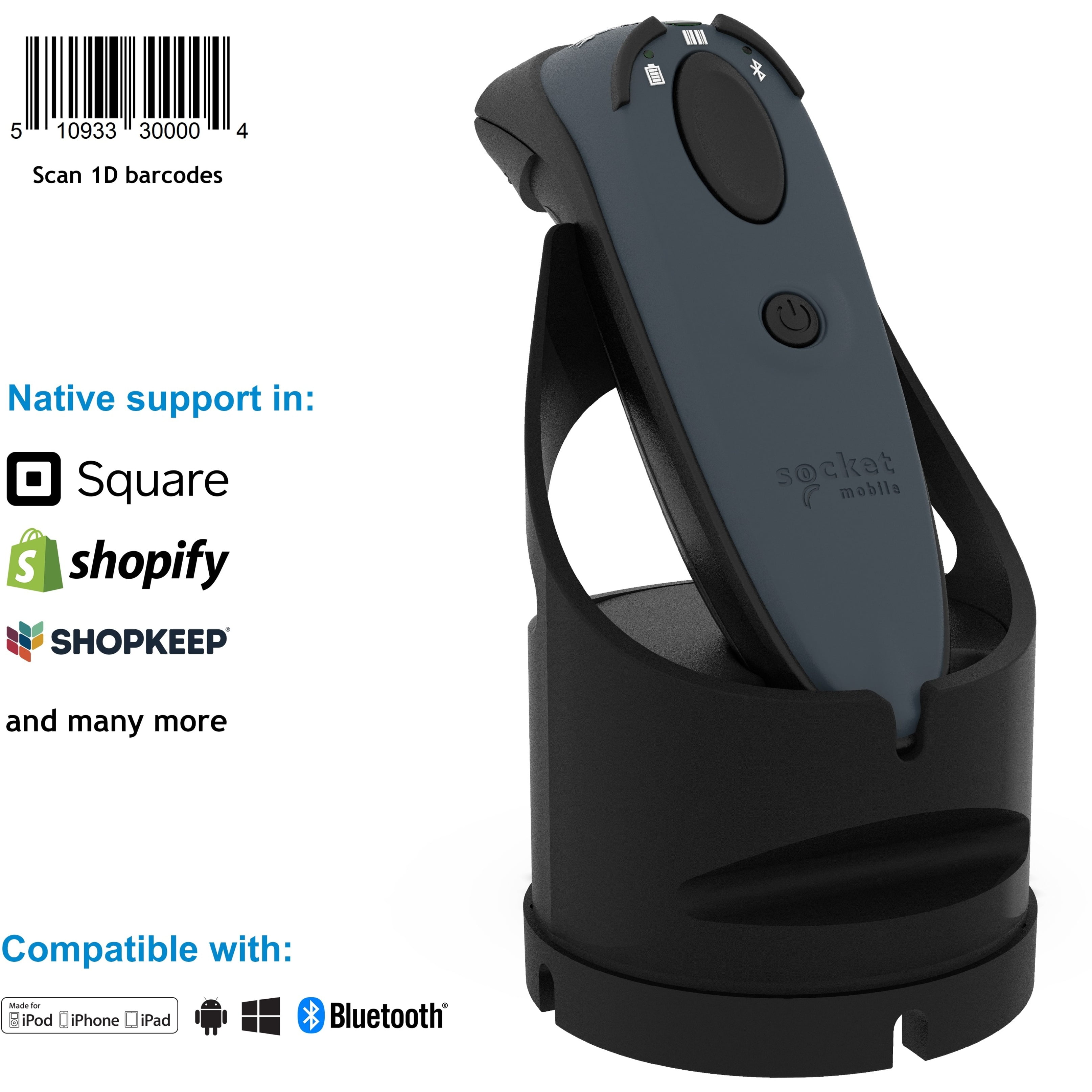 Socket Mobile DuraScan® D730, Laser Barcode Scanner, Gray & Charging ...