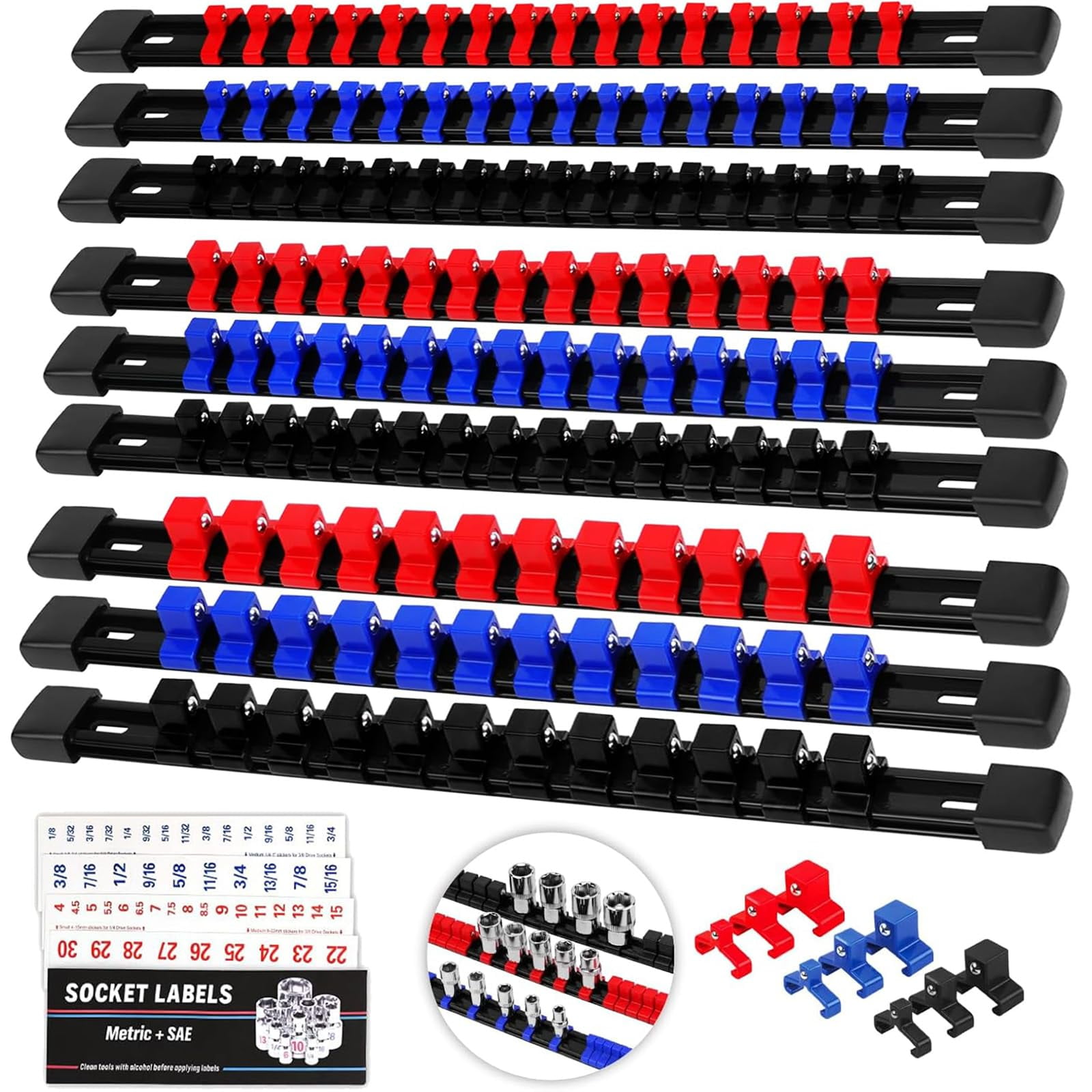 Socket Organizer Holder Tool Box: 9-Piece Socket Holders X 48 Clips 3/8 ...