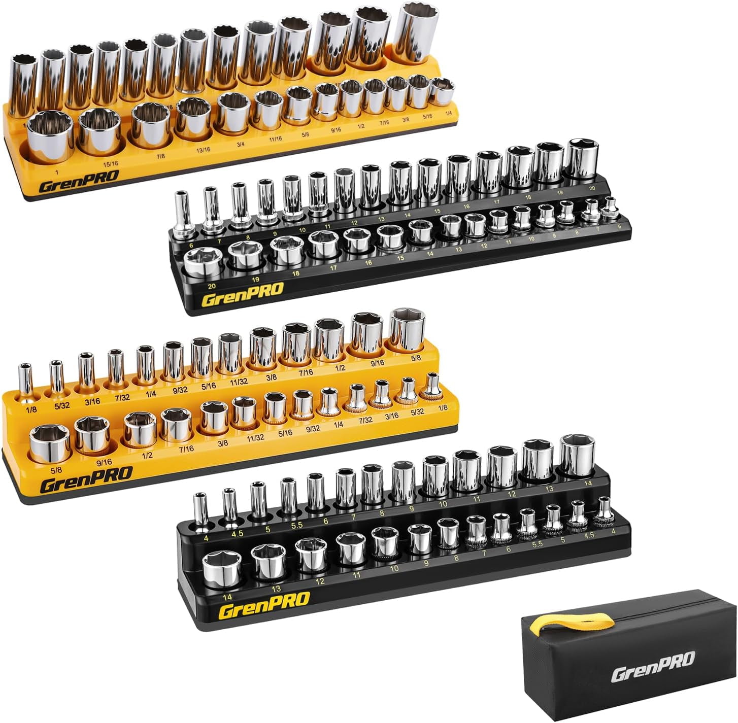 Socket Organizer for Tool Box Drawer, GRENPRO 6pc 143 Metric & SAE ...