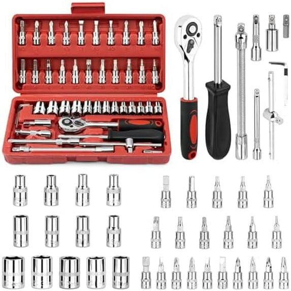 Socket Set, 46 PCS 1/4 Inch Drive Socket Wrench Set, Ratchet Wreches ...