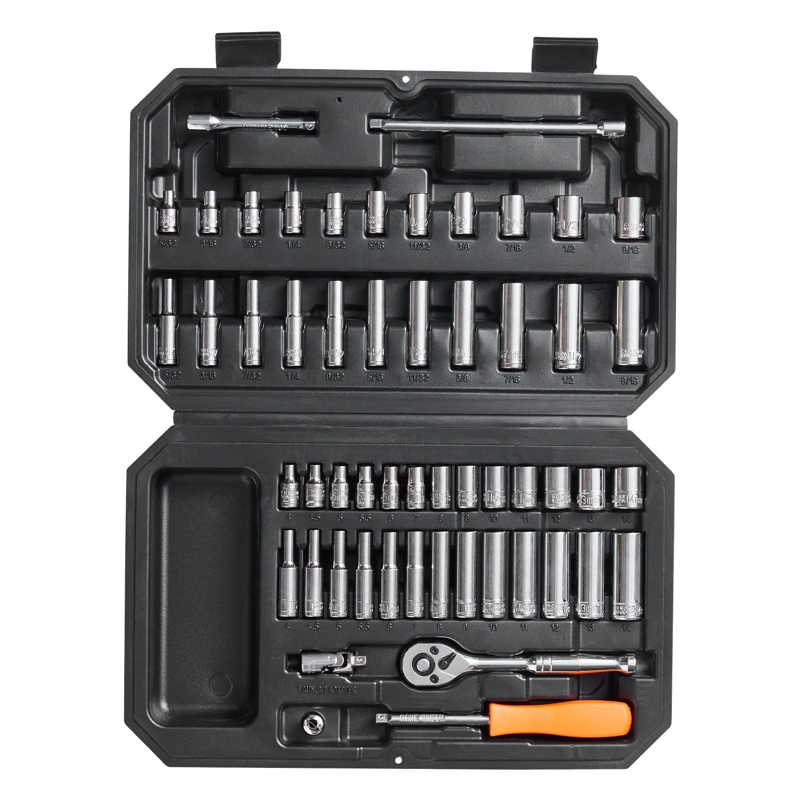 54-Piece 1/4" Drive Socket Set - SAE/Metric 6-Point Sockets (5/32"-9/16 ...