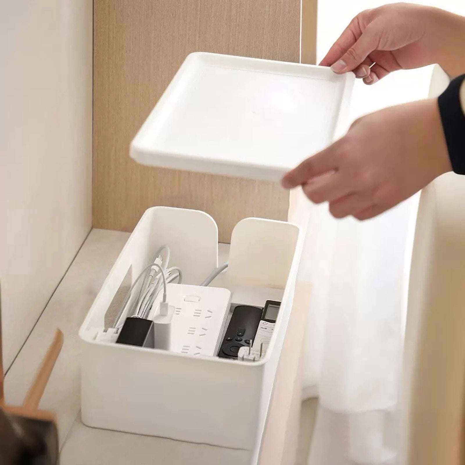 Socket Storage Organizer Cable Management Box with Detachable Top Cover ...