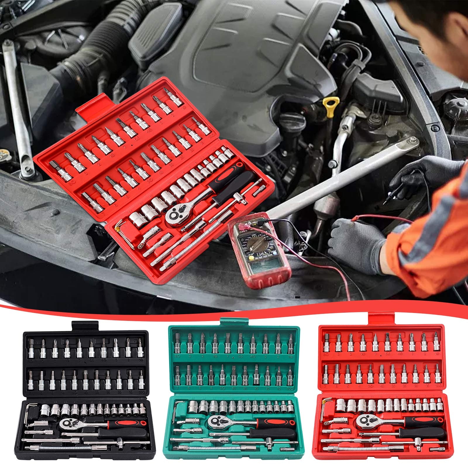 Socket Wrench Set, 46-piece Combination Tool, Durable Chrome Vanadium ...