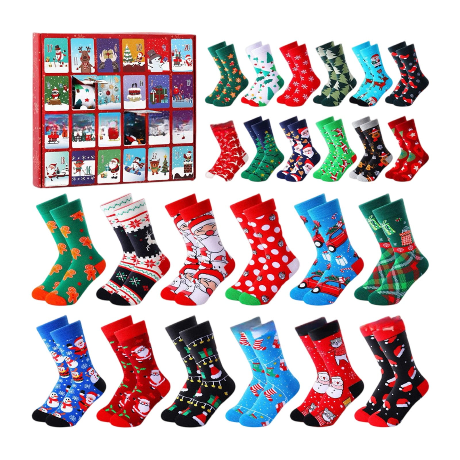 Socks Advent Calendar for Adults Men Women, 24 Pair of Christmas Crew ...