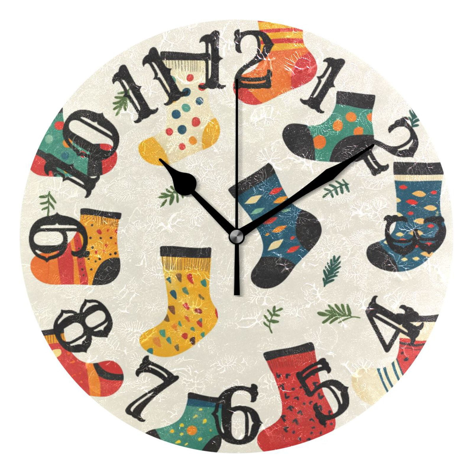 Socks Colorful Wall Clock 10 inch Non-Ticking Easy to Read Decorative ...