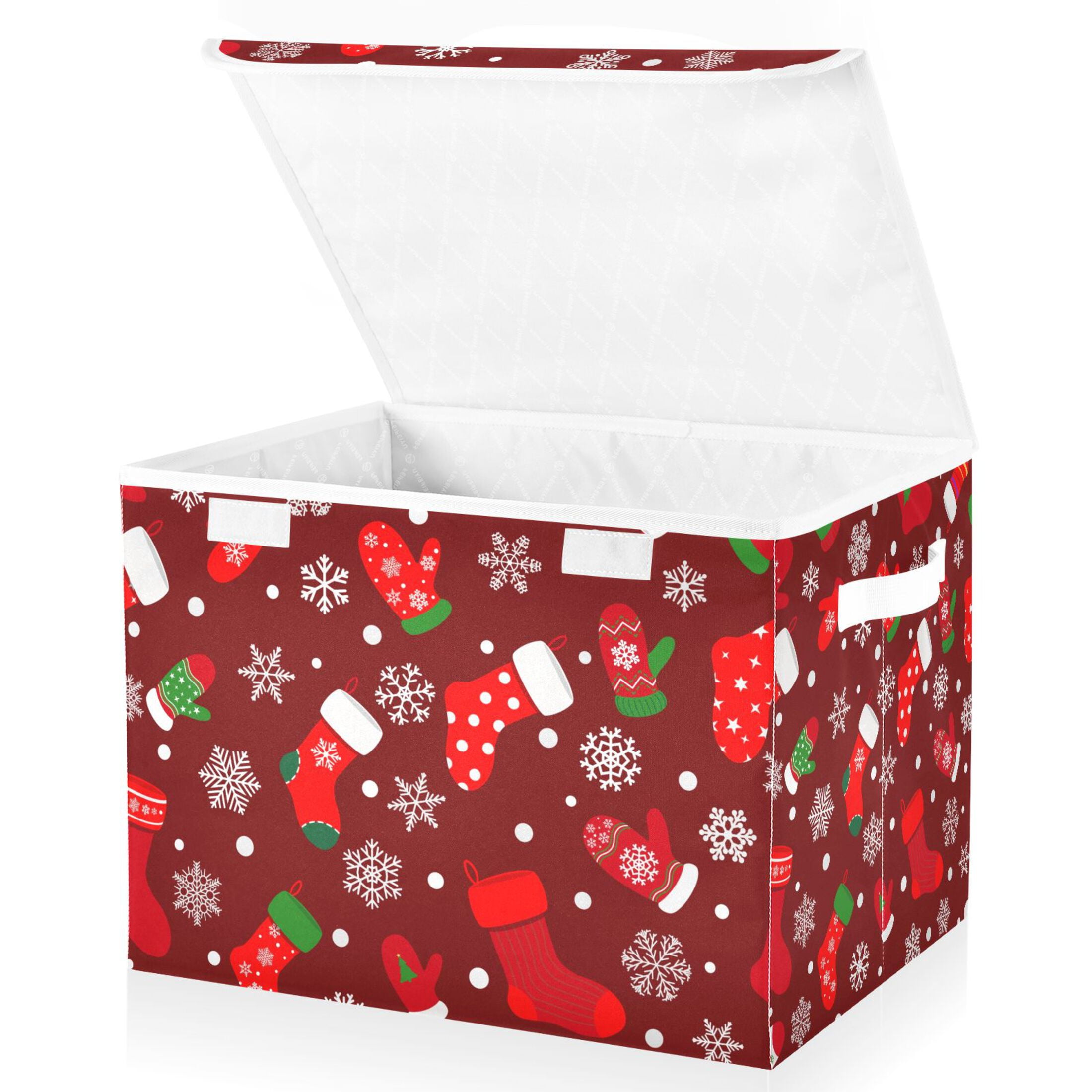 Socks and Snowflakes on Red Large Lidded Storage Bin Foldable Storage ...