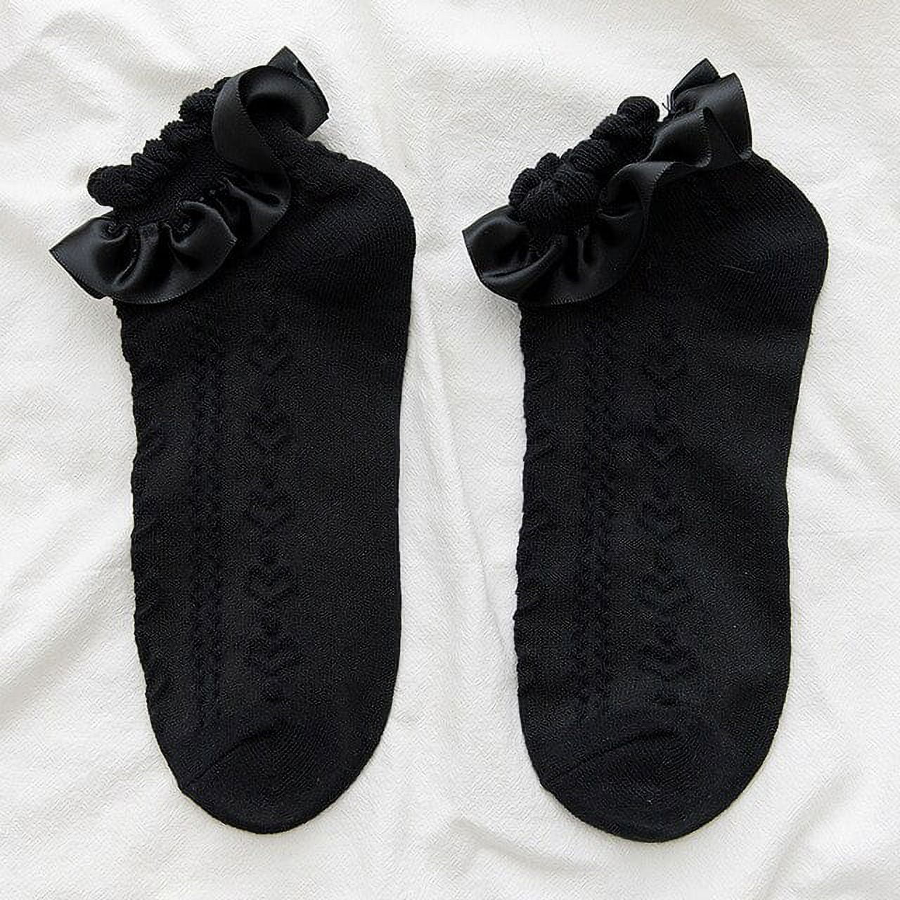 Socks Solid Black White Lolita Lacework Ruffle Socks Summer Thin ...