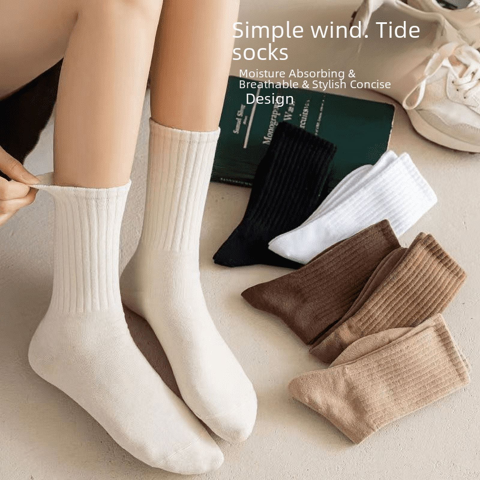 Socks Women's Autumn and Winter Solid Color Padded Socks Mid-Calf ...