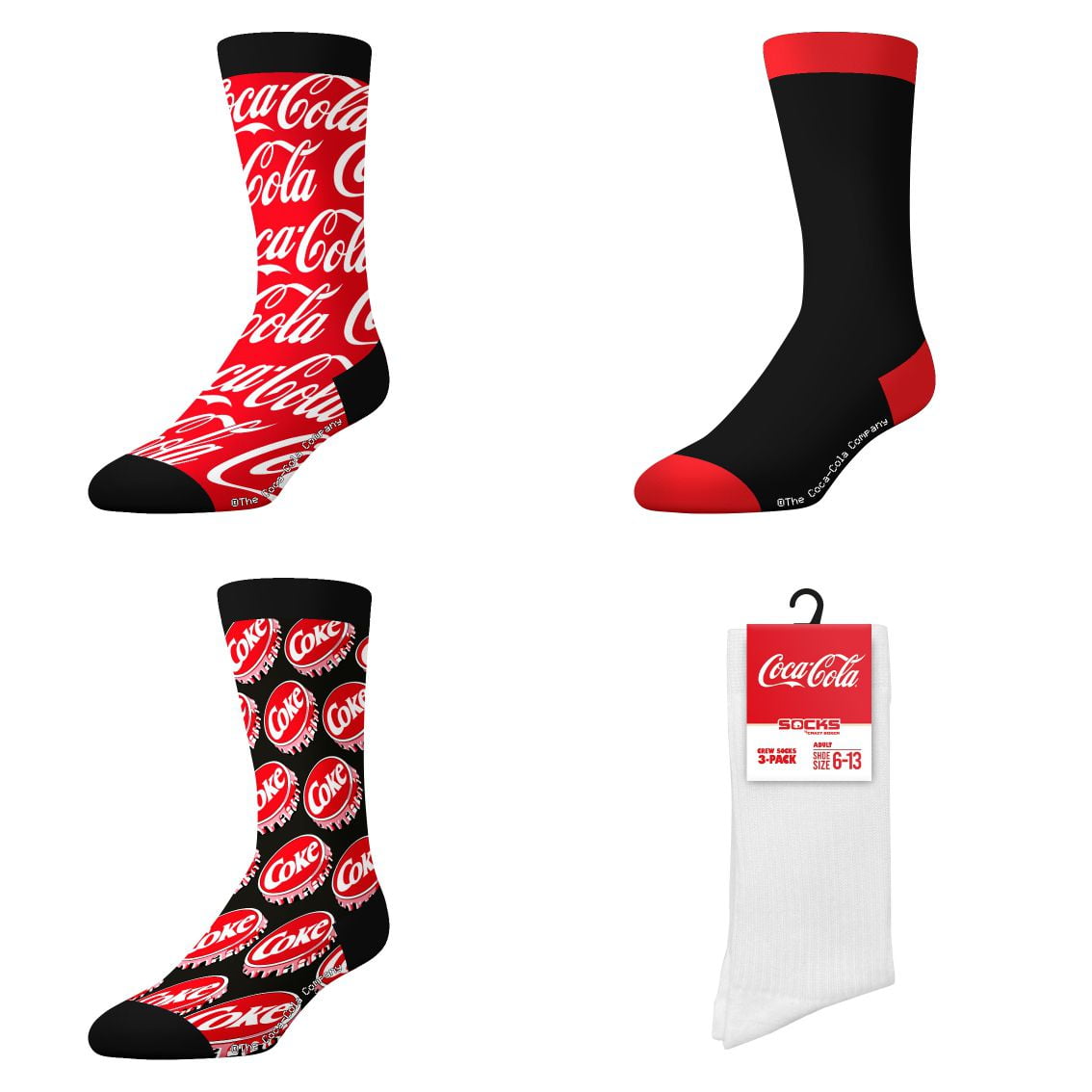 Socks by CRAZYBOXER Coca-Cola Logo and Caps; Crew Socks, 3-Pairs ...