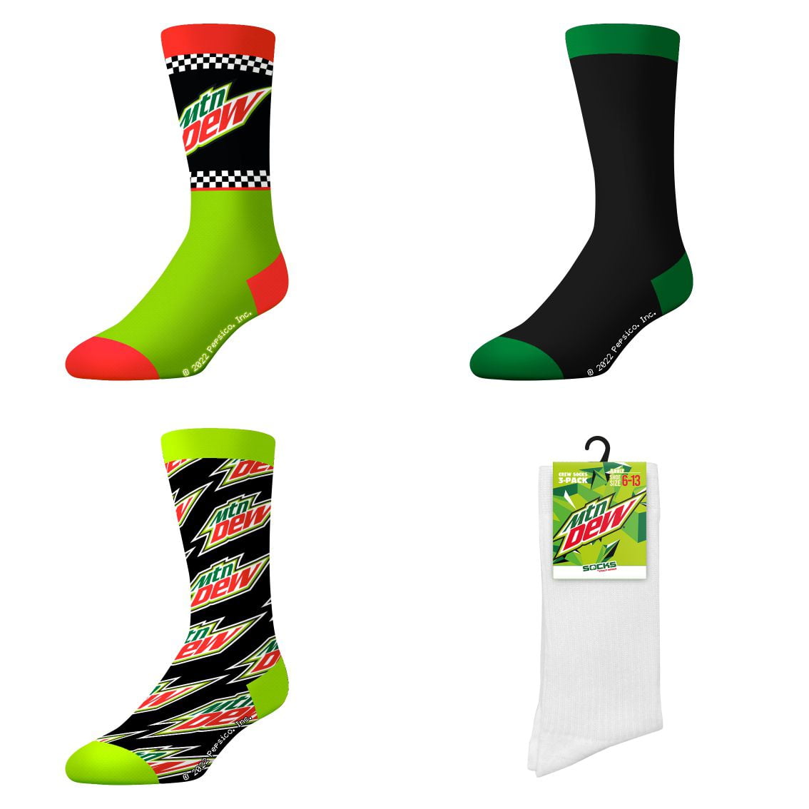 Socks by CRAZYBOXER Mountain Dew Lightning Bolt and Logo; Crew Socks, 3 ...