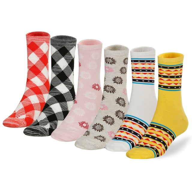Socksmile Cute Cotton Crew Socks for Wome 6 Pairs 9-11 (Flower Checker ...