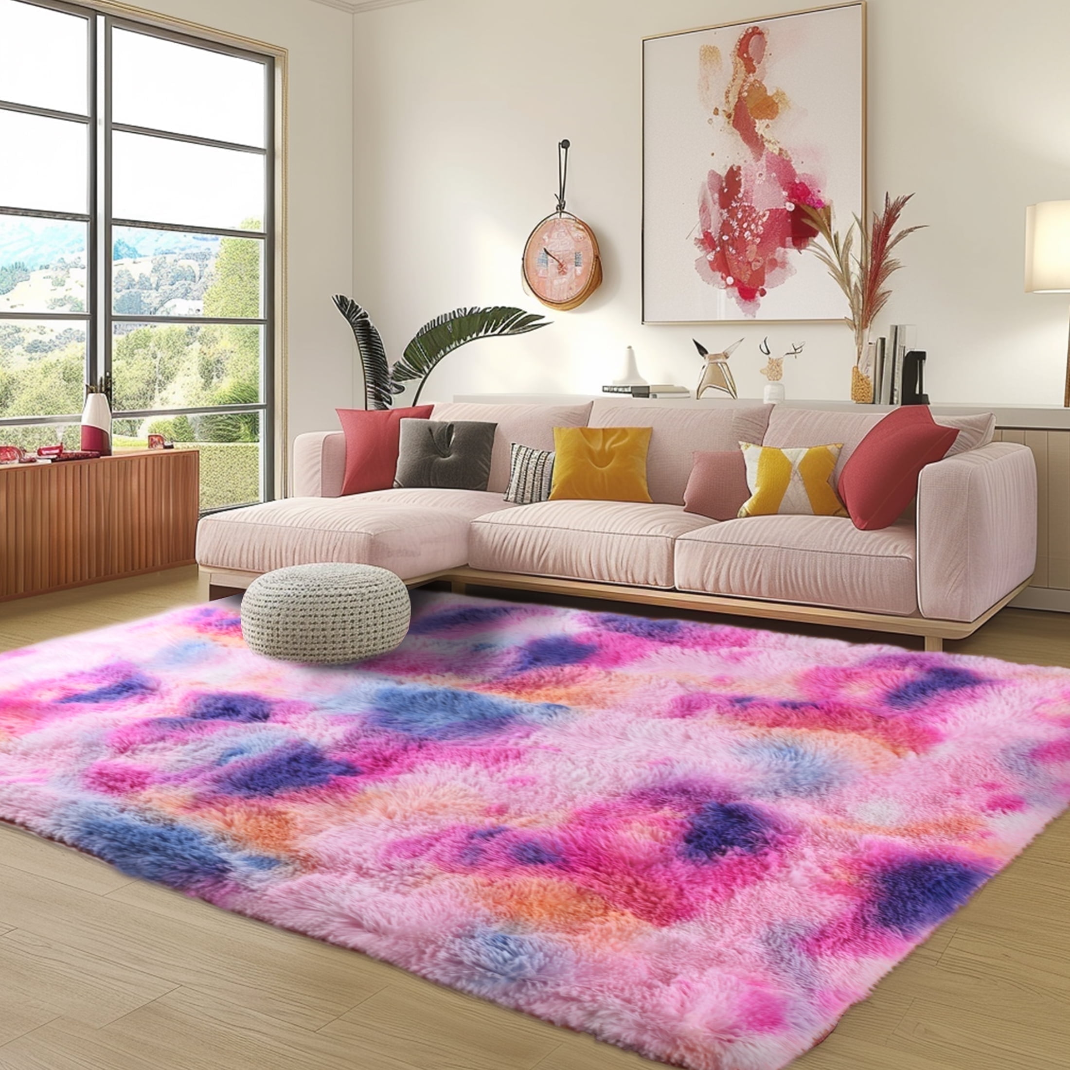 Socofuz 4x6ft Cute Rainbow Fluffy Rug, Soft Shaggy Carpet for Living ...