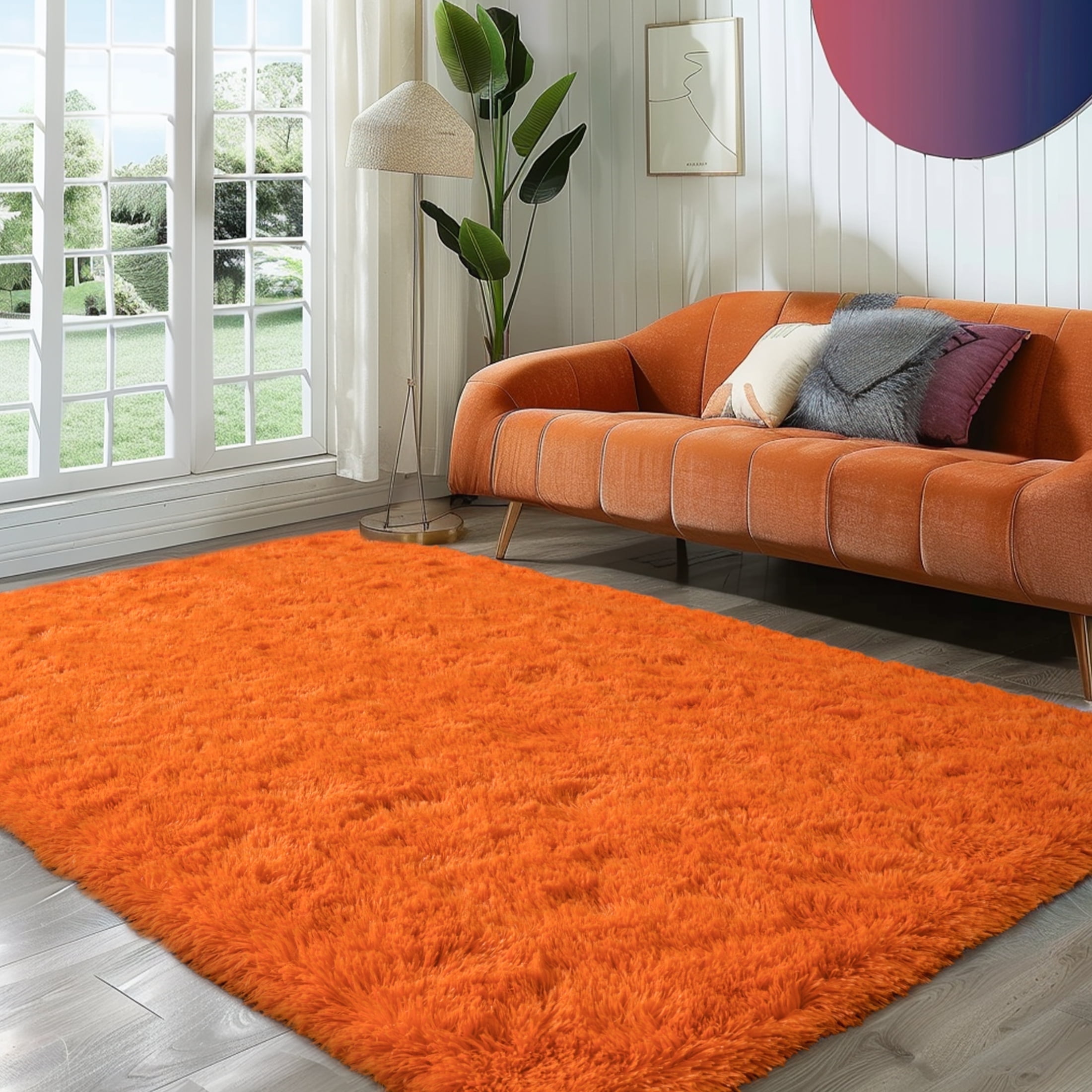 Socofuz 4x6ft Orange Fluffy Rug Non-Slip Plush Indoor Floor Bedside ...