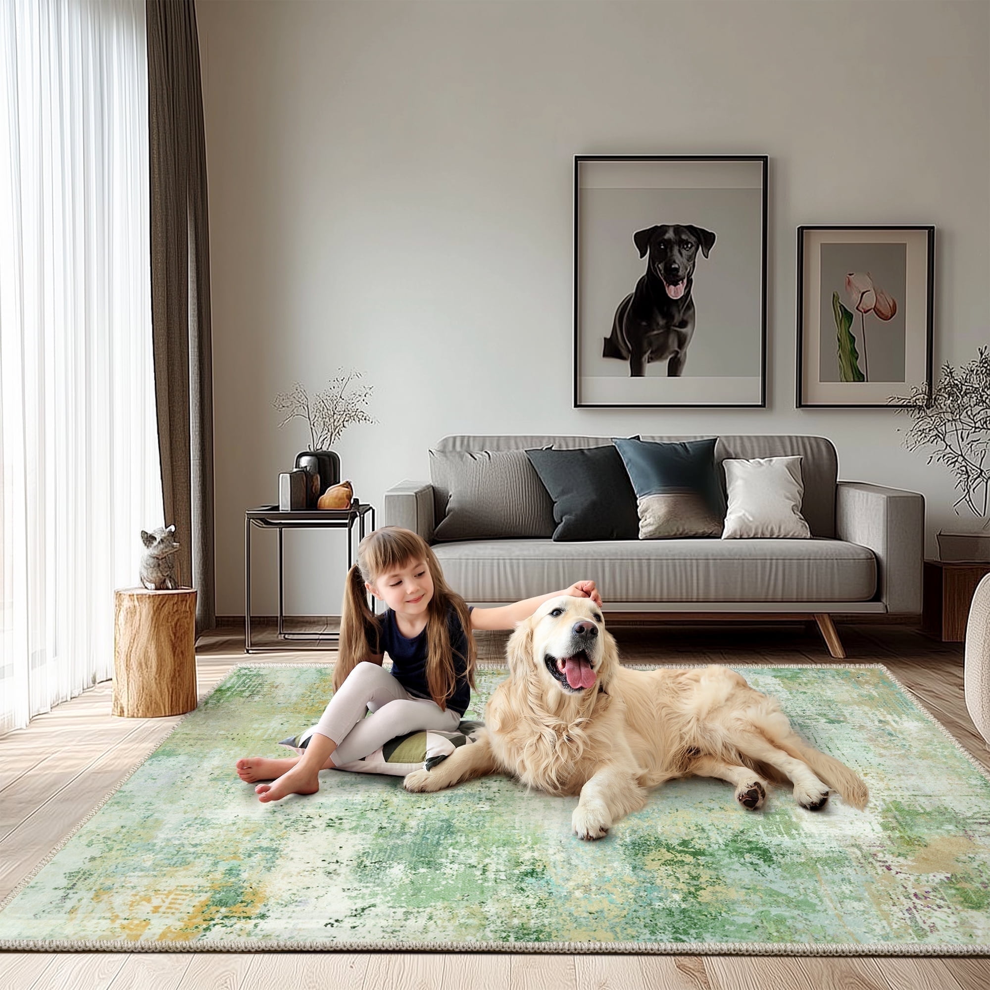 Socofuz 6'x9' Modern Abstract Washable Rugs, Non-Slip Carpet for Living ...