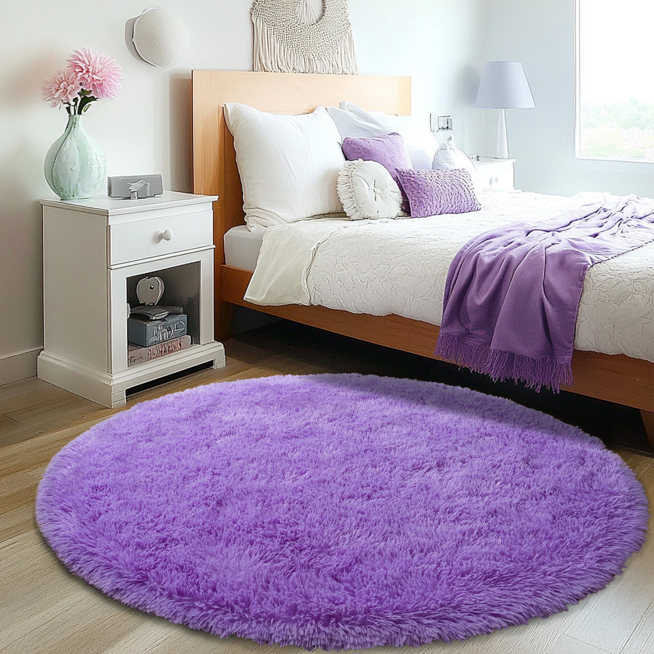 Socofuz 6x6ft Round Shag Area Rug, Purple Indoor Ultra Soft Plush Rugs ...
