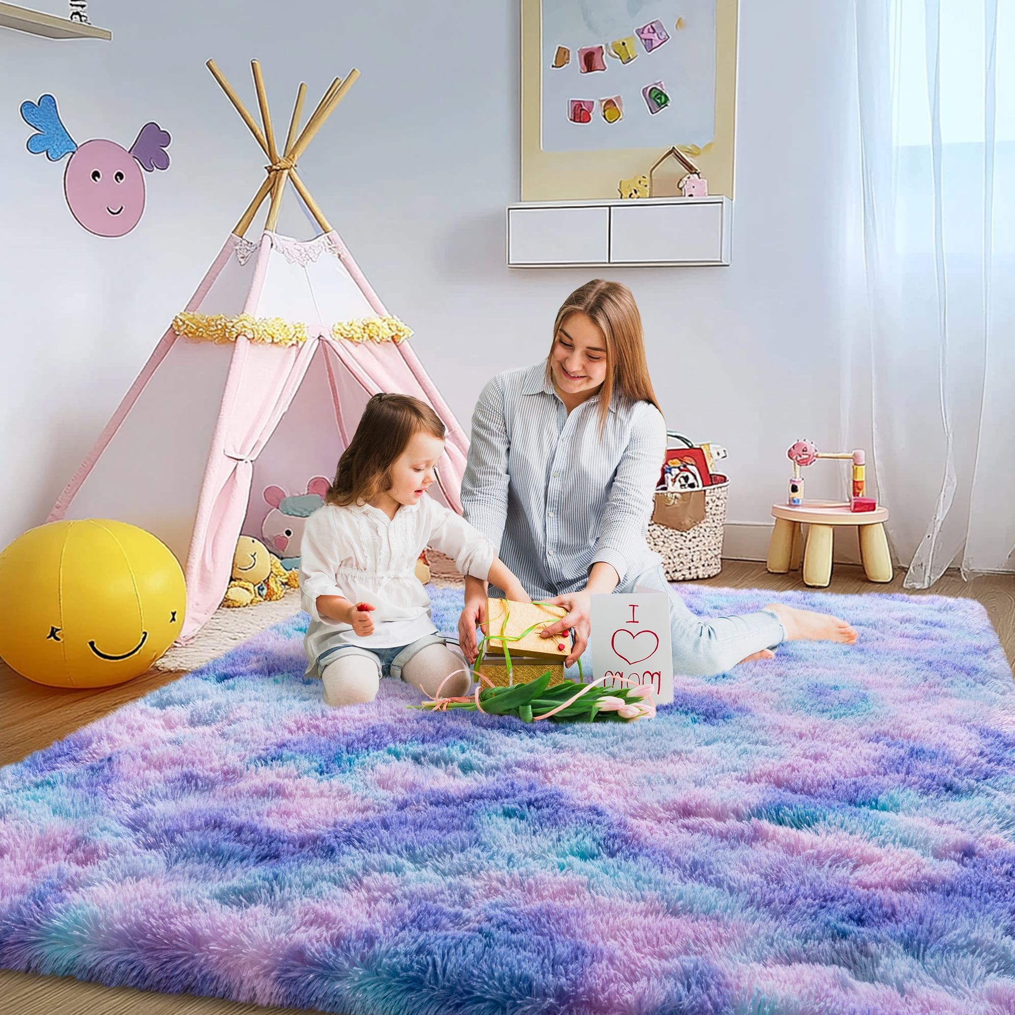 Socofuz 6x9ft Purple Rainbow Fluffy Rugs, Soft Indoor Cute Carpets ...