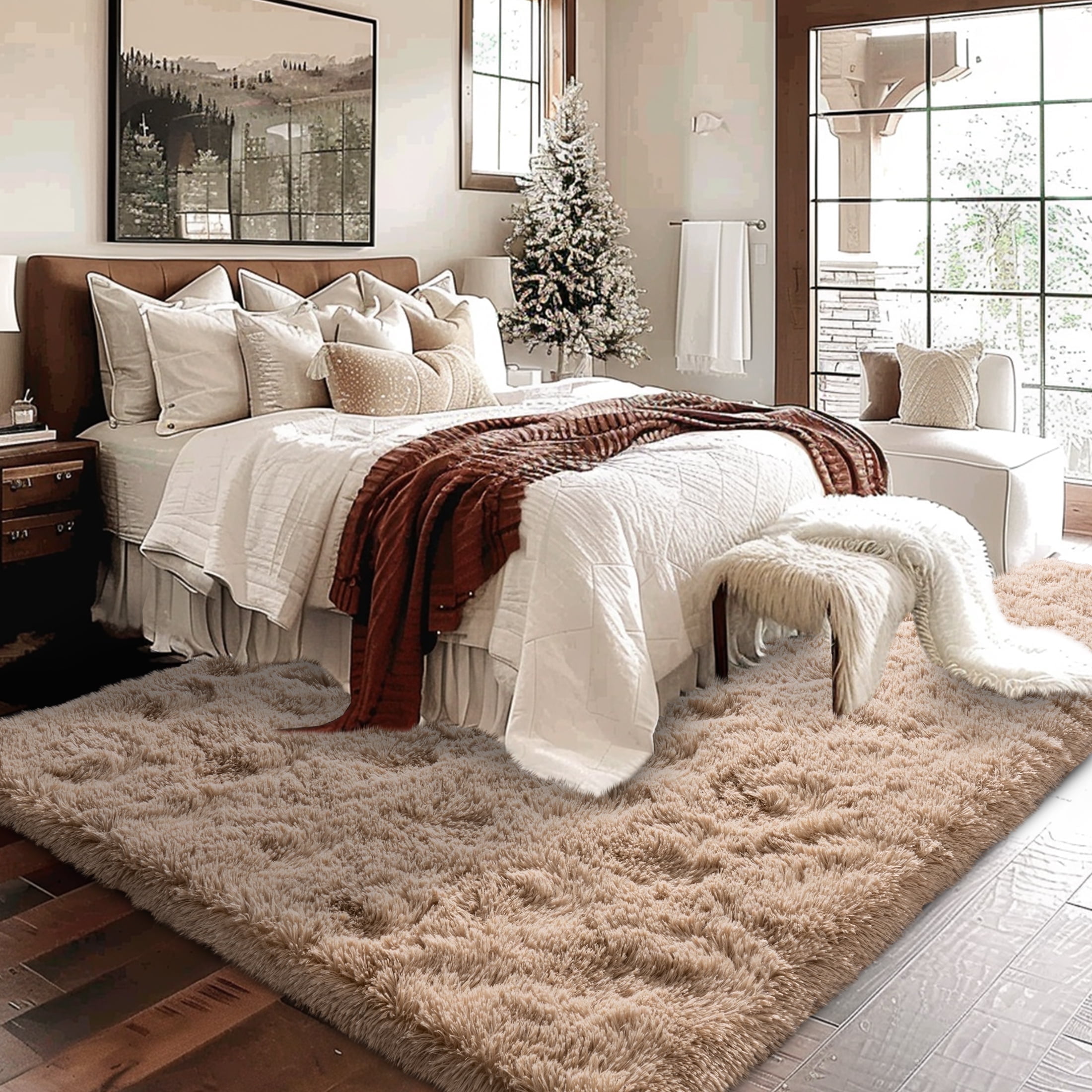 Socofuz 8x10ft Large Fluffy Rug for Living Room, Non-Slip Beige Carpet ...