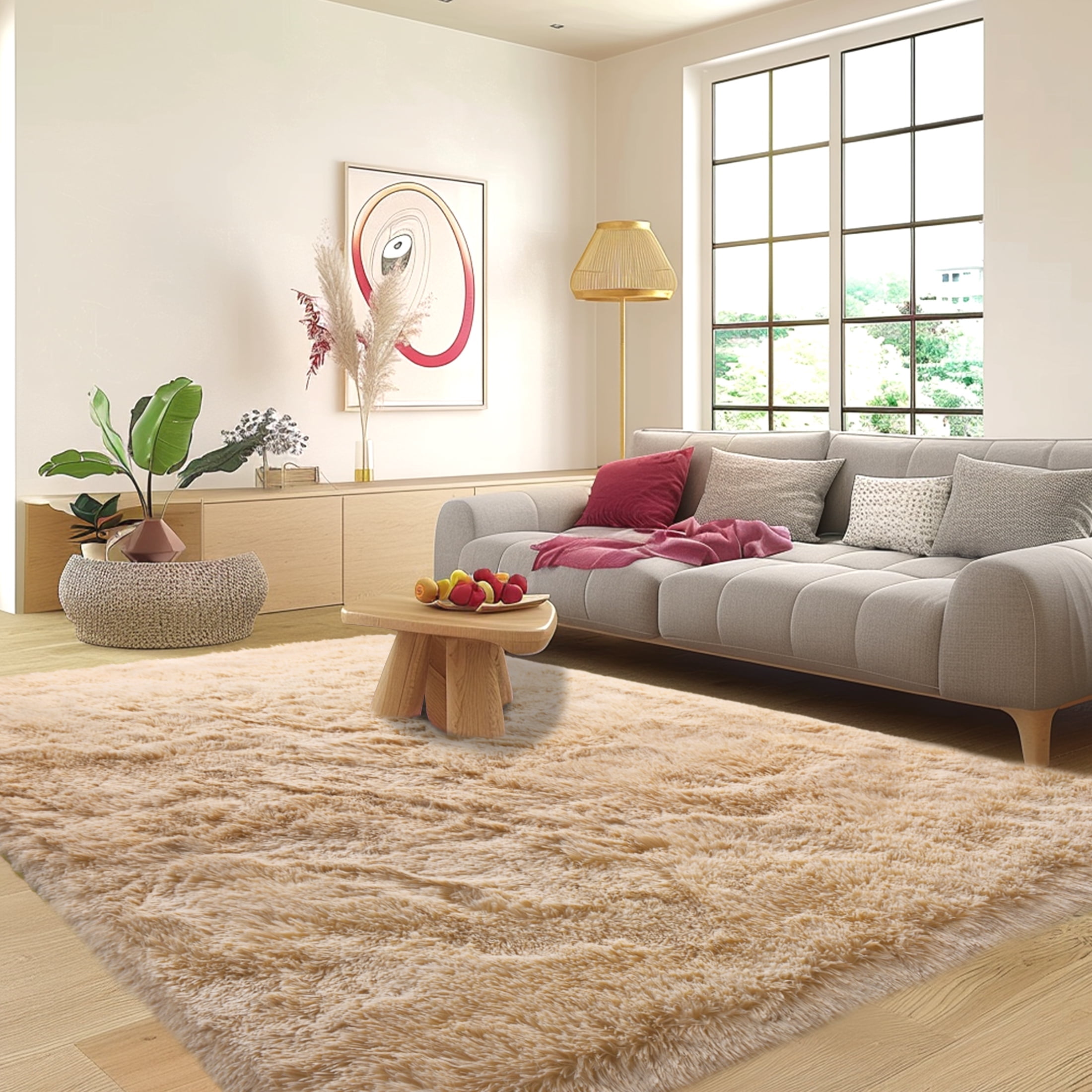 Socofuz 9x12ft Large Fluffy Rug for Living Room, Non-Slip Beige Carpet ...