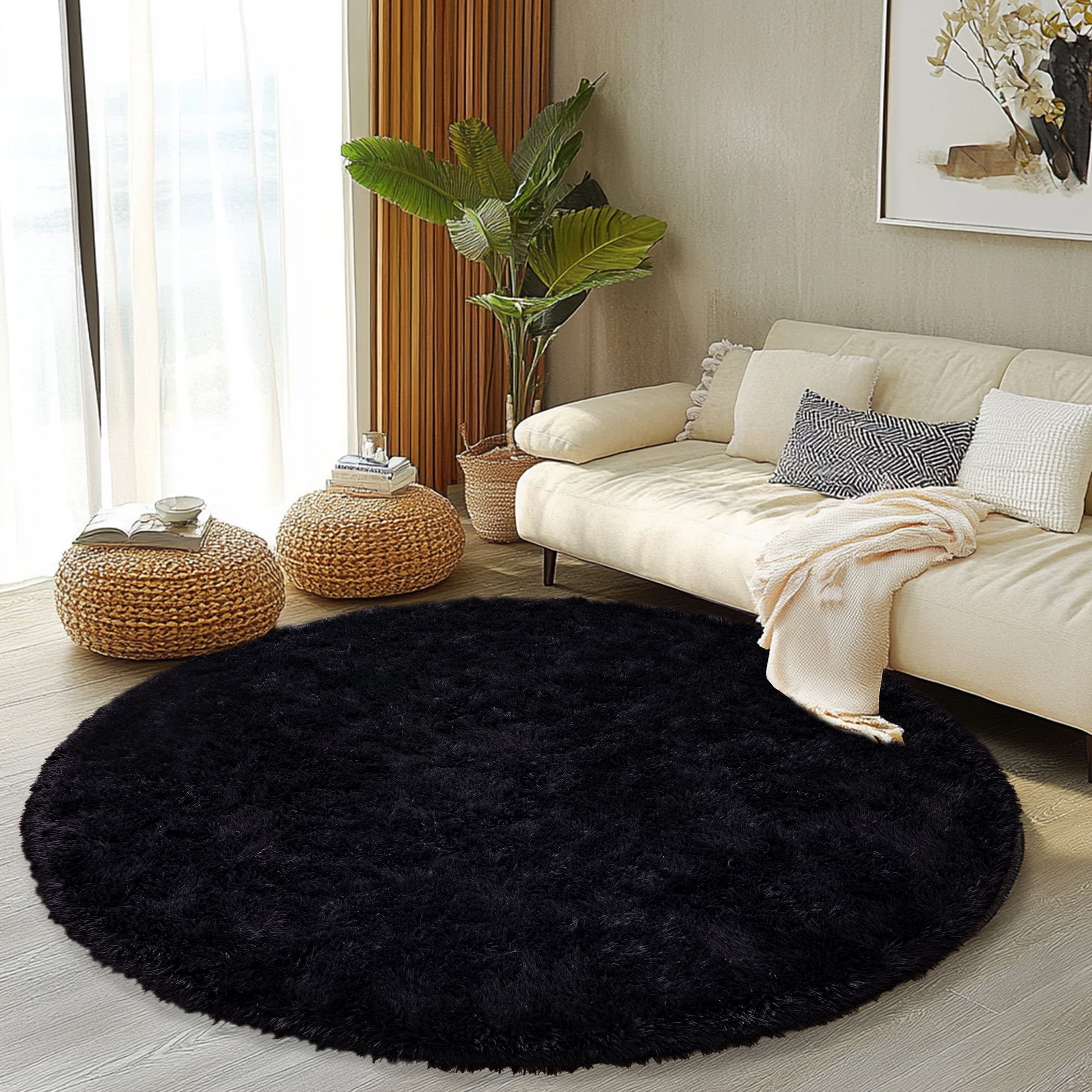 Socofuz Bedroom Decor for Boys, Black Round Fluffy Rug for Children ...