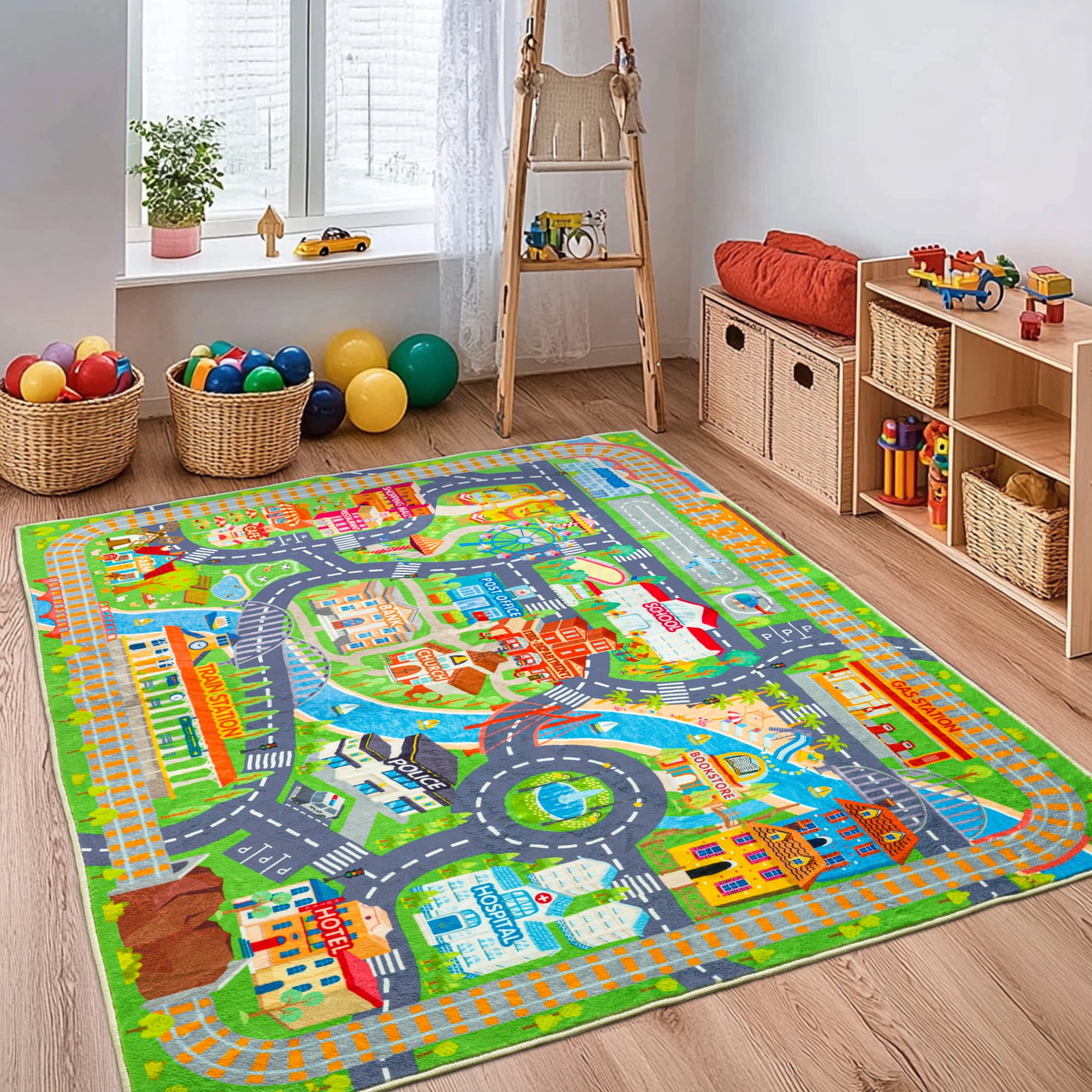 Socofuz Children Kids Large Road Map Activity Rug, 7'x9' Children ...