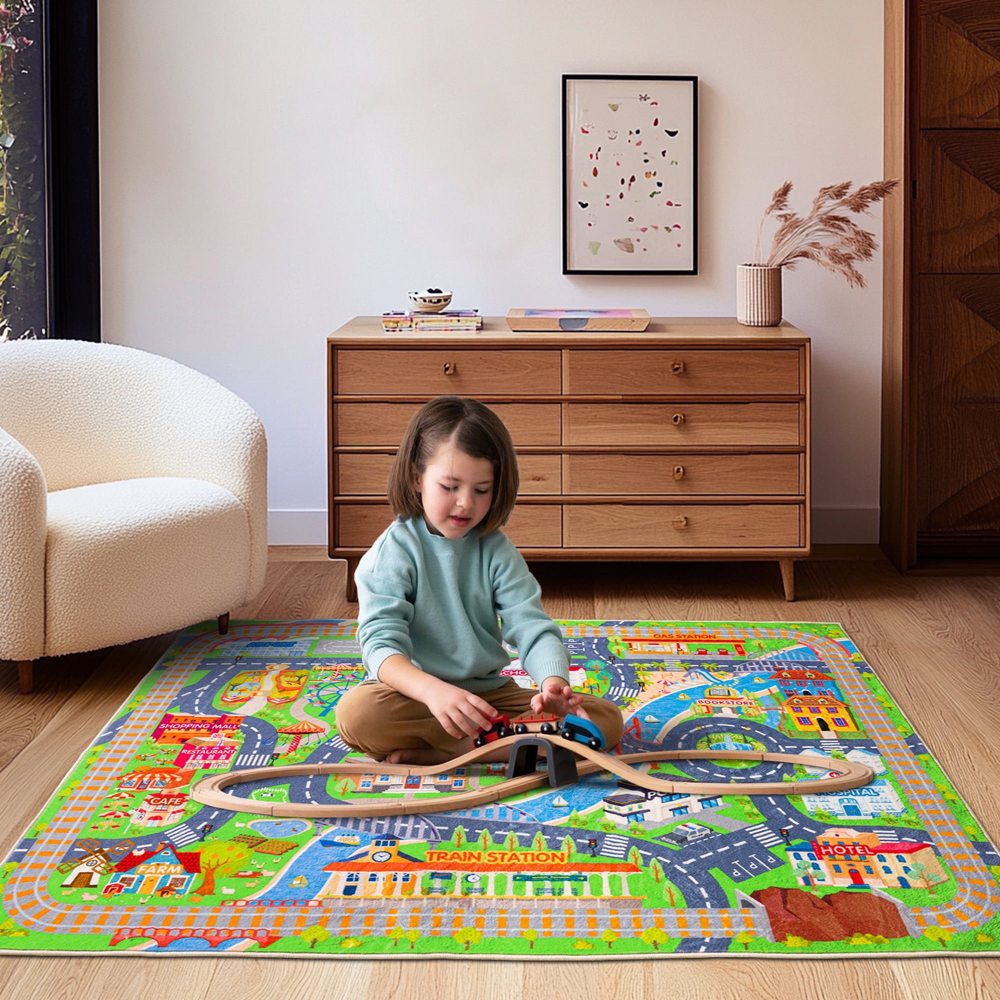 Socofuz Kids Learning & Game Rug 3'x4', Non-Slip Carpet, Kids Car Town ...