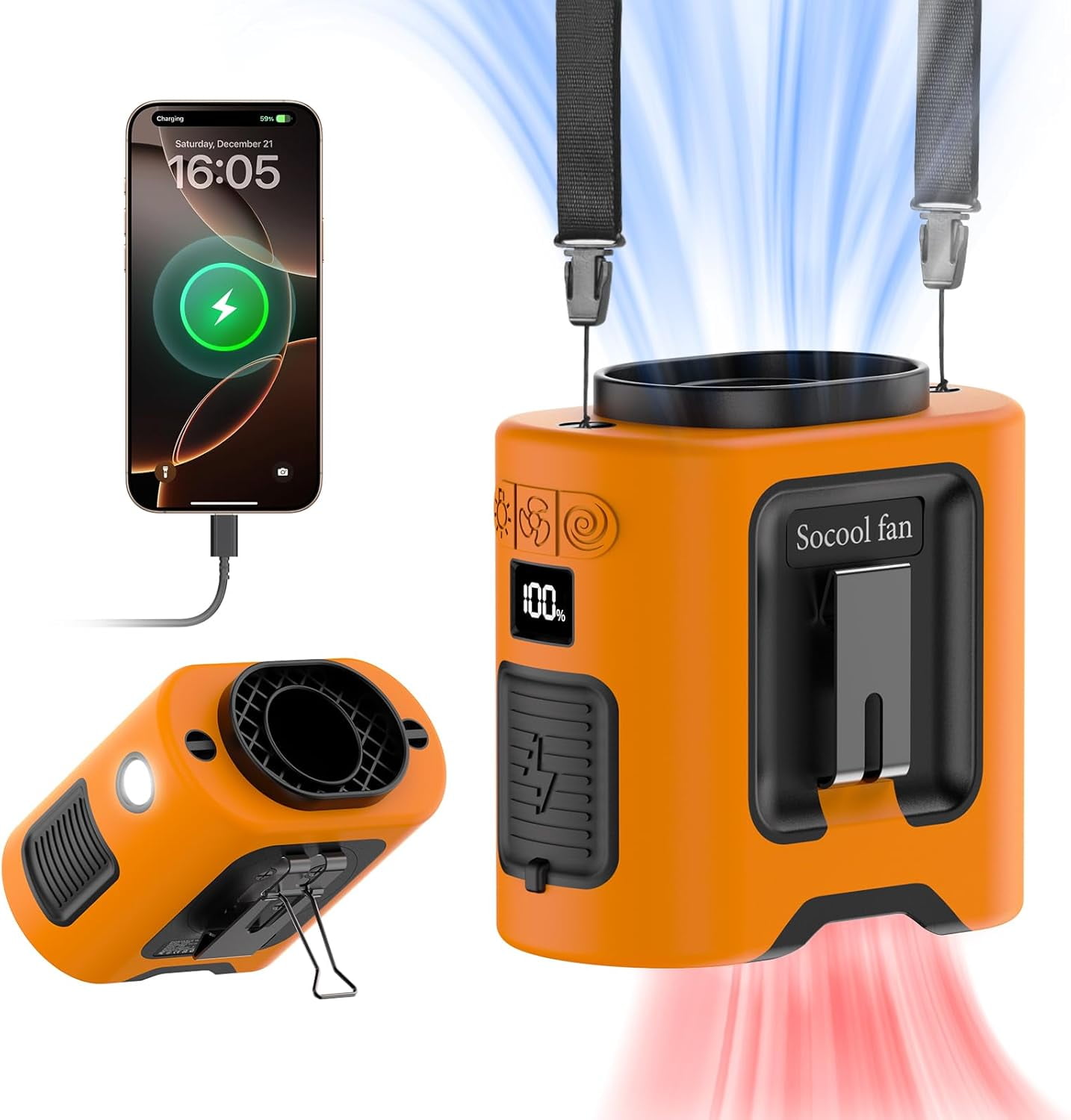 Socool 14500mAh Portable Waist Fan Clip on Belt 360 Rotation Wearable ...