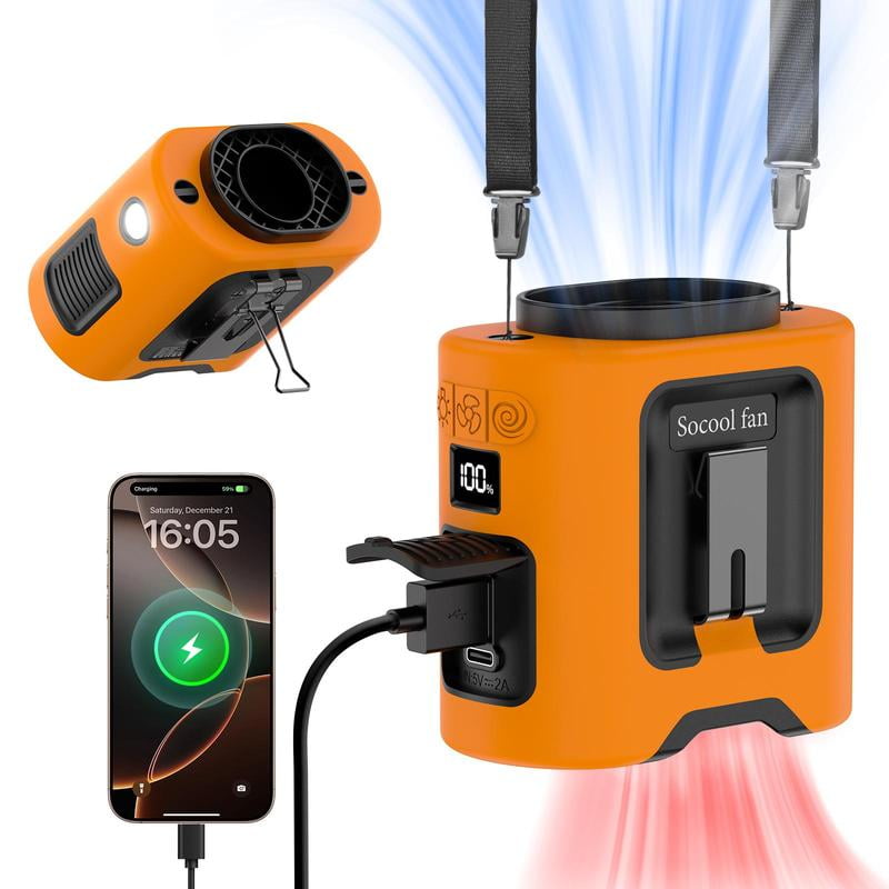 Socool 14500mAh Wearable Waist Fan - 360° Rotating Clip-On Rechargeable ...