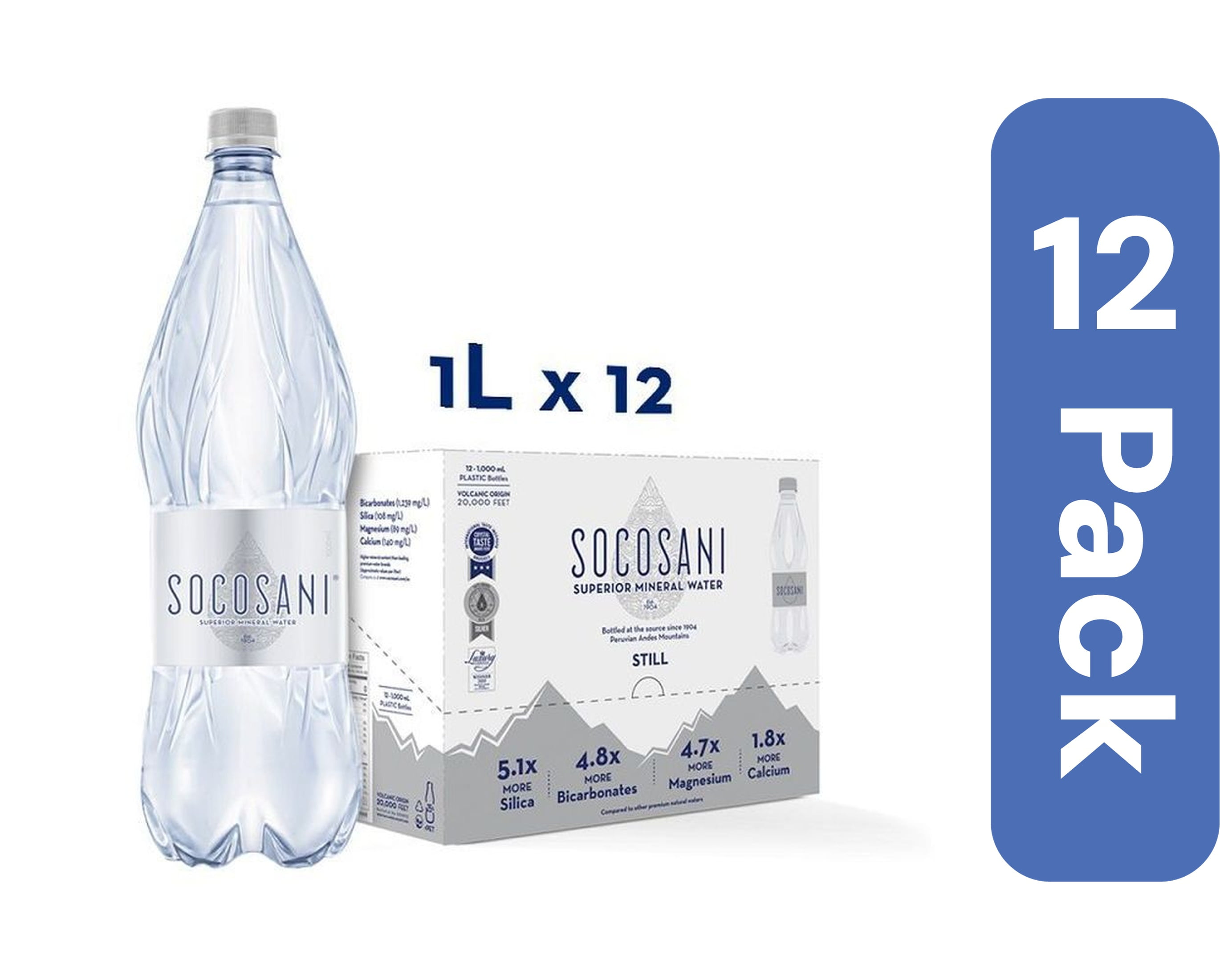 Socosani Still Mineral Water Recycled Plastic 33.8 fl oz (Pack Of 12 ...
