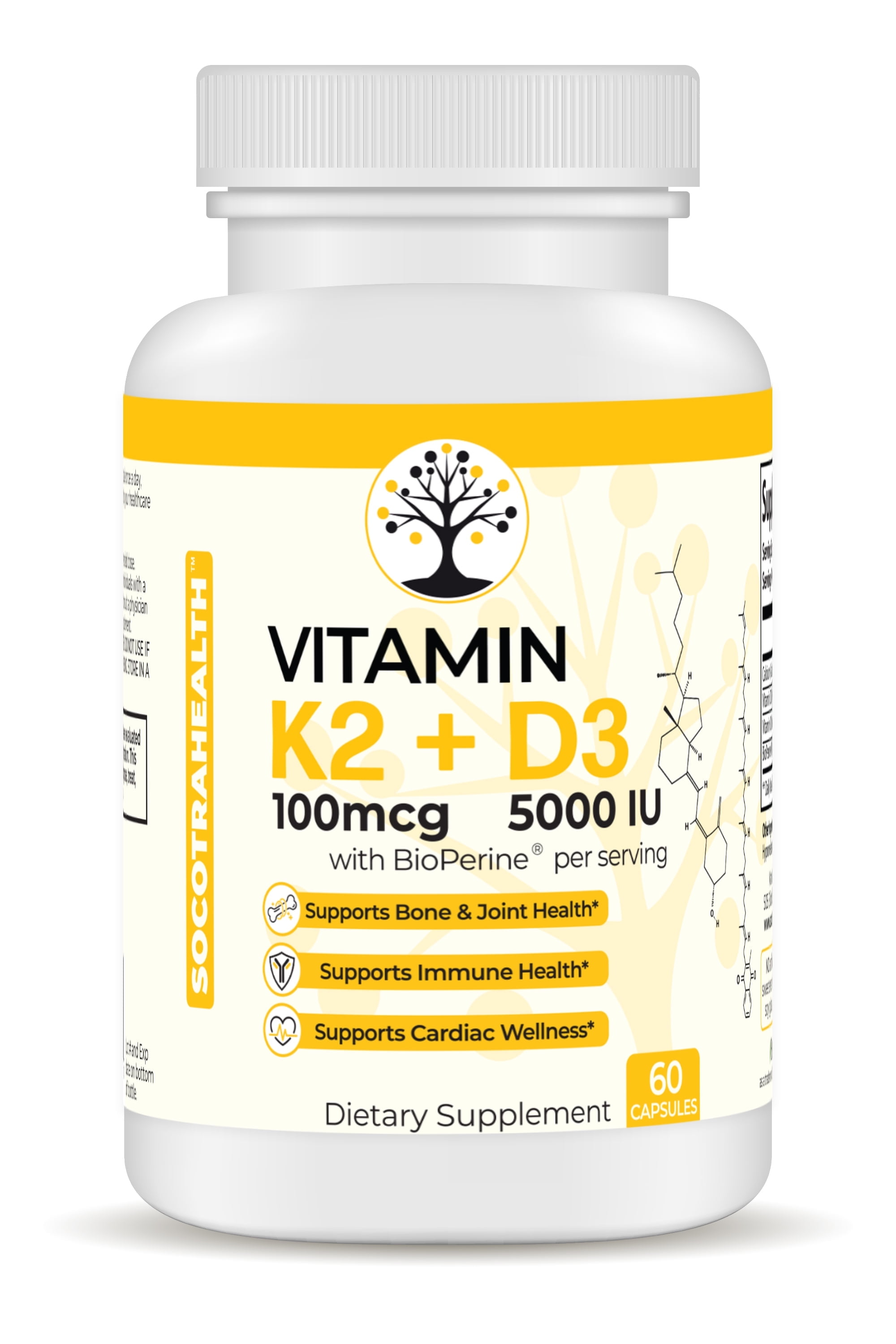 Socotra Health Vitamin D3 K2 Supplement, 5000 IU - Bone and Joint ...