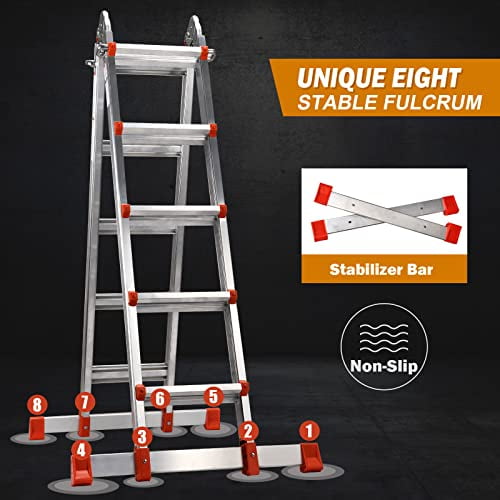 Soctone Ladder, A Frame 5 Step Extension Ladder, 19 Ft with Multi ...