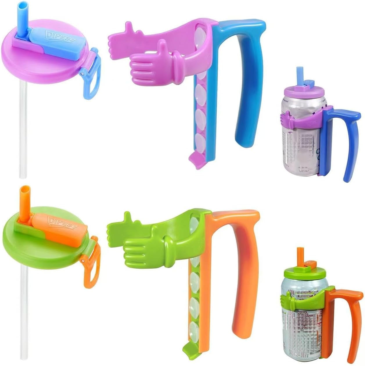 Soda Can Lids and Holders for 12oz Cans – 2 Can Covers with Straw + 2 ...