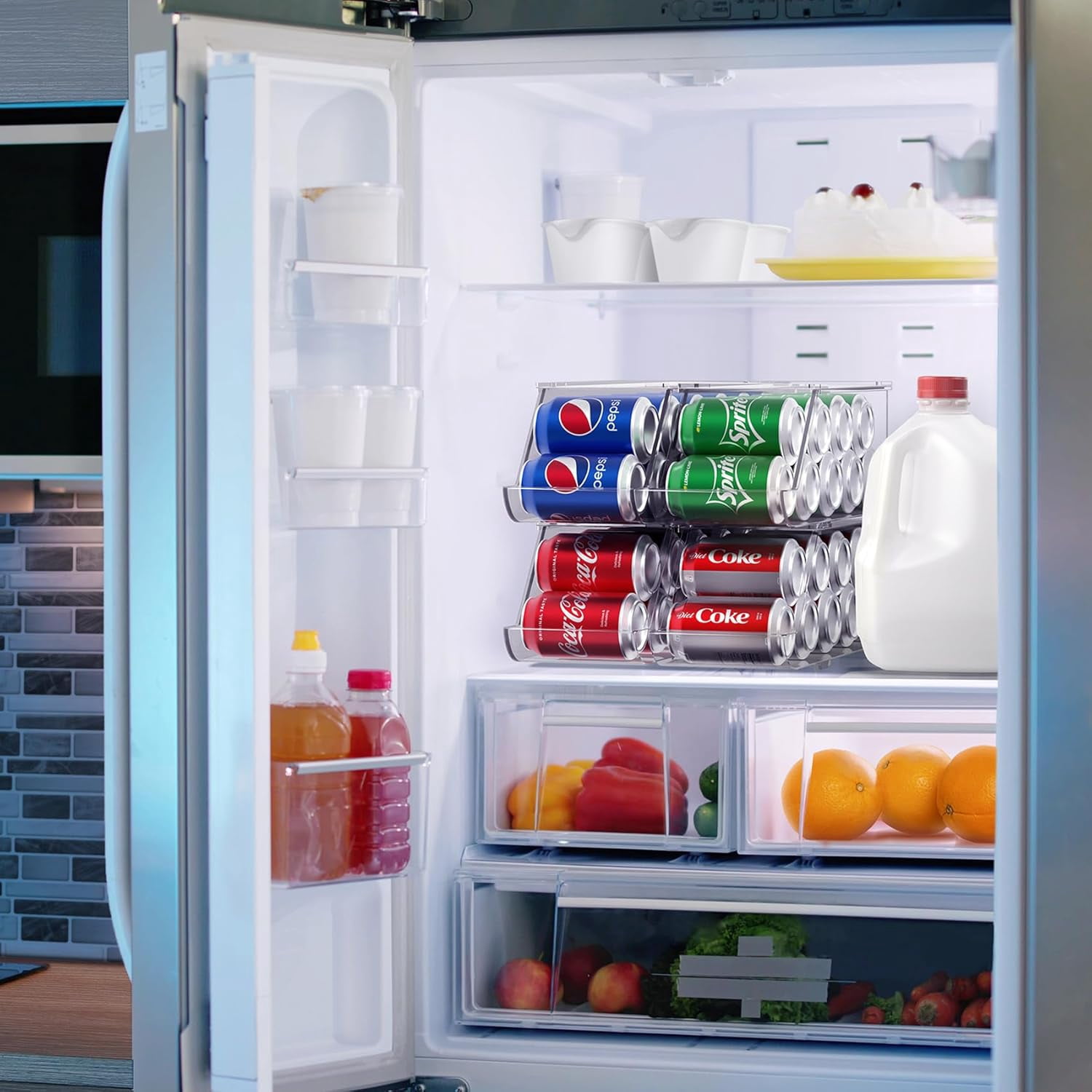 Soda Can Organizer for Refrigerator - Stackable Can Holder Dispenser ...