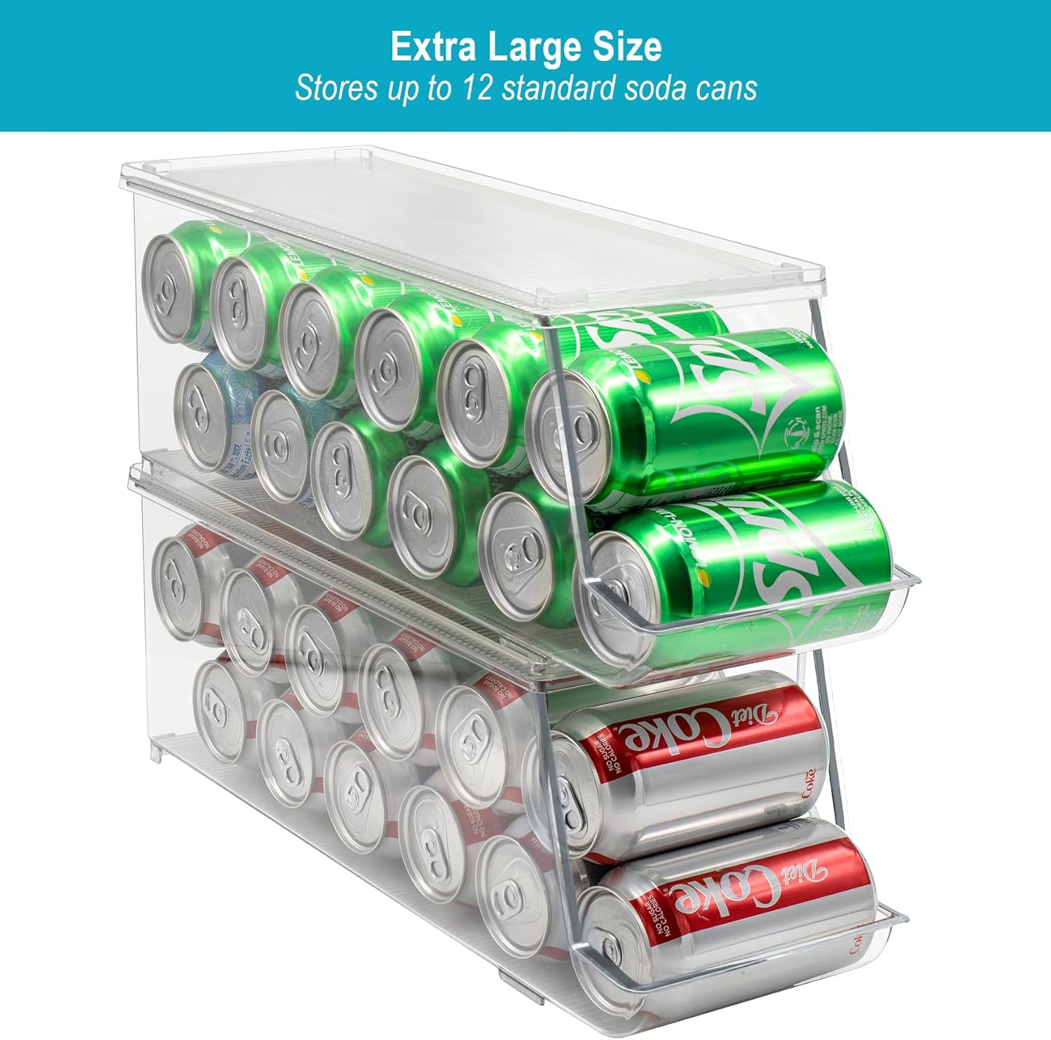 Soda Can Organizer for Refrigerator - Stackable with Lid, Holds 12 Cans ...