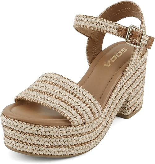 Soda Castle Women's Castle Jute Open Toe Ankle Strap Platform Wedge ...
