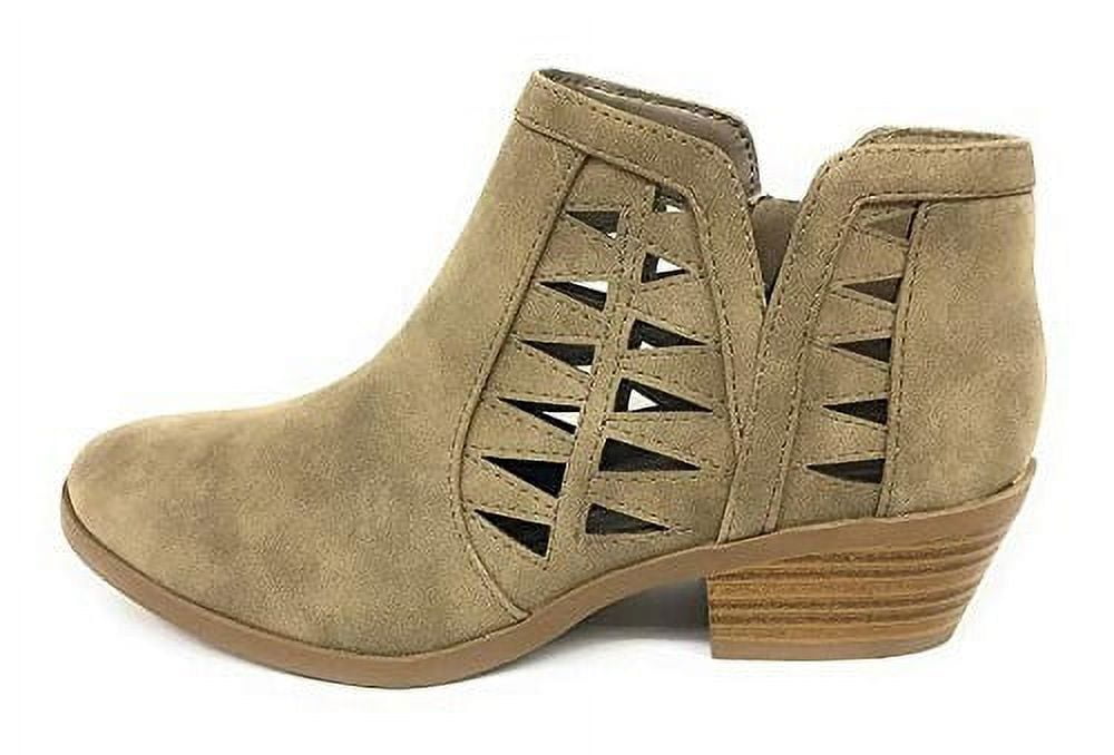 Soda Chance Taupe Dispu Perforated Cut Out Stacked Block Heel Ankle ...