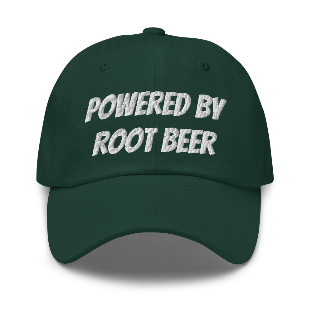 Soda Drink Lover Embroidered Dad Hat, Powered By Root Beer (Spruce ...