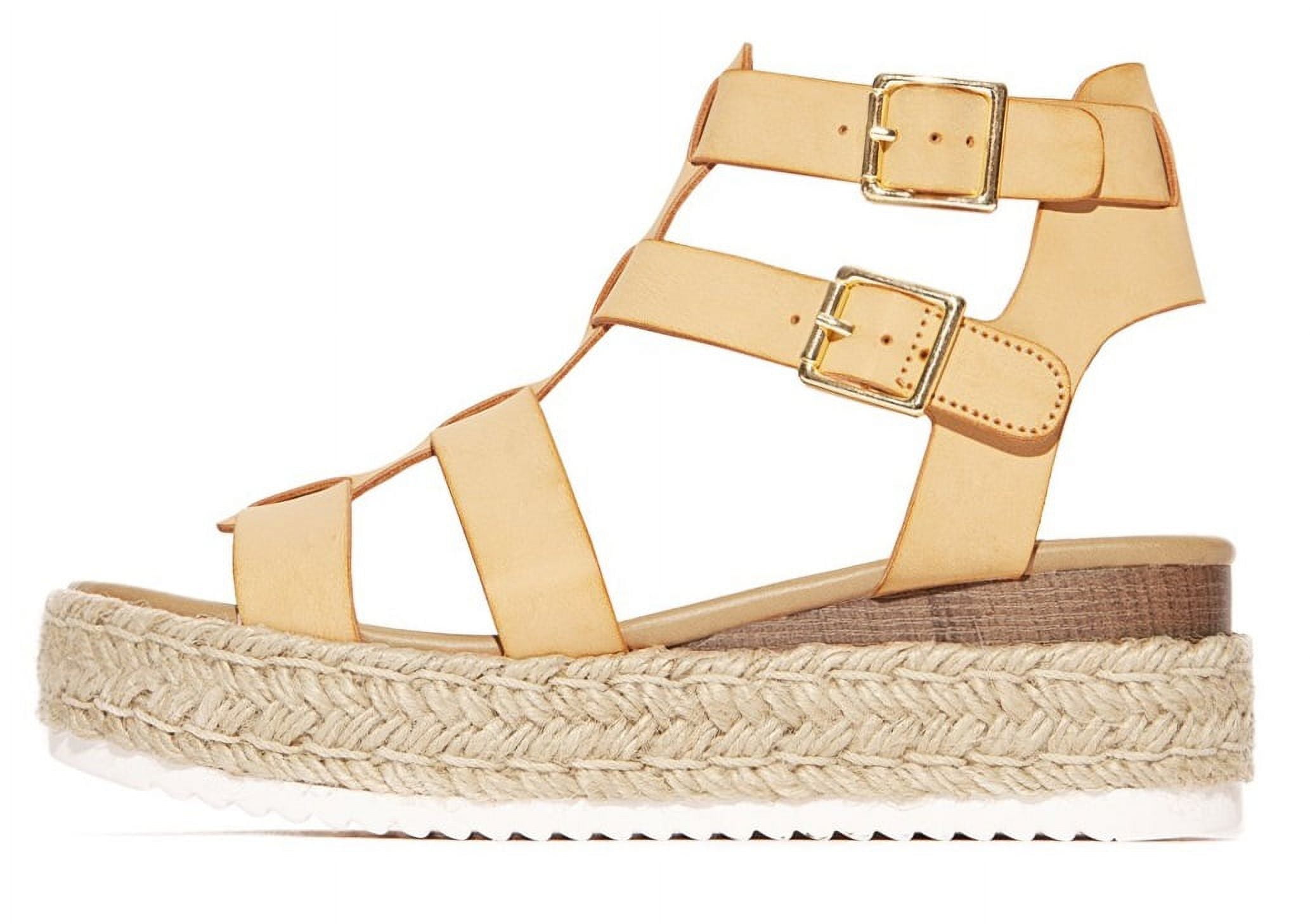 Soda Embassy Nude Pu Caged Open Rounded Toe Ankle Strap Platform ...