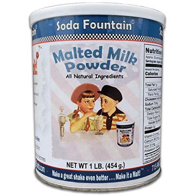 Soda Fountain Malted Milk Powder 1 lb. Canister - Malt Powder for Ice ...
