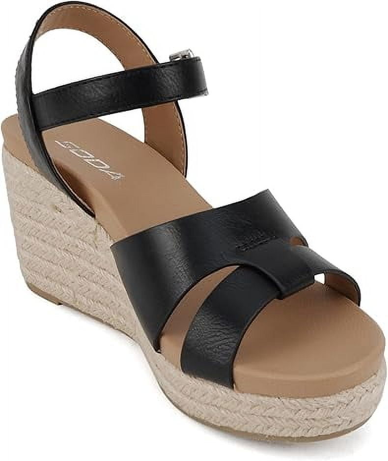 Soda Front Women Round Toe Cross Band Low Heel Espadrille Wedge Sandal ...