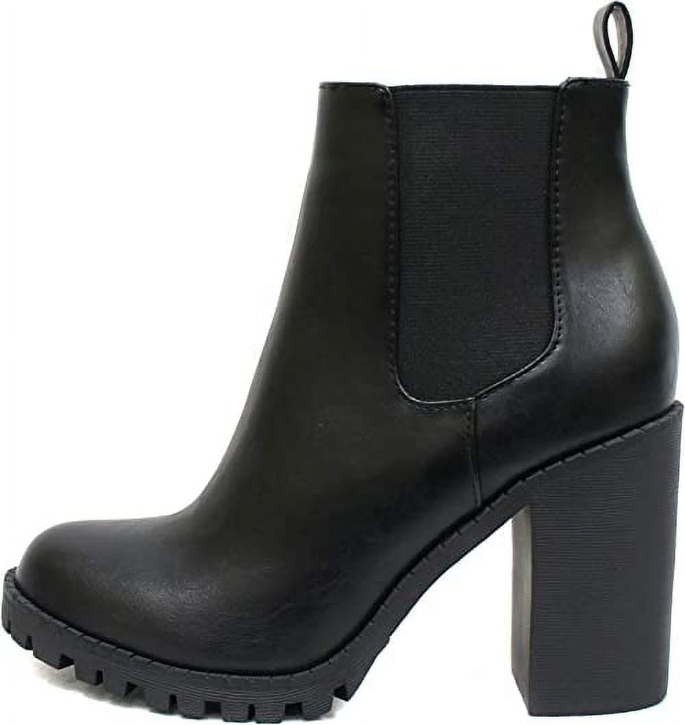 Soda Glove Ankle Boot w/Lug Sole Elastic Gore and Chunky Heel - Walmart.com