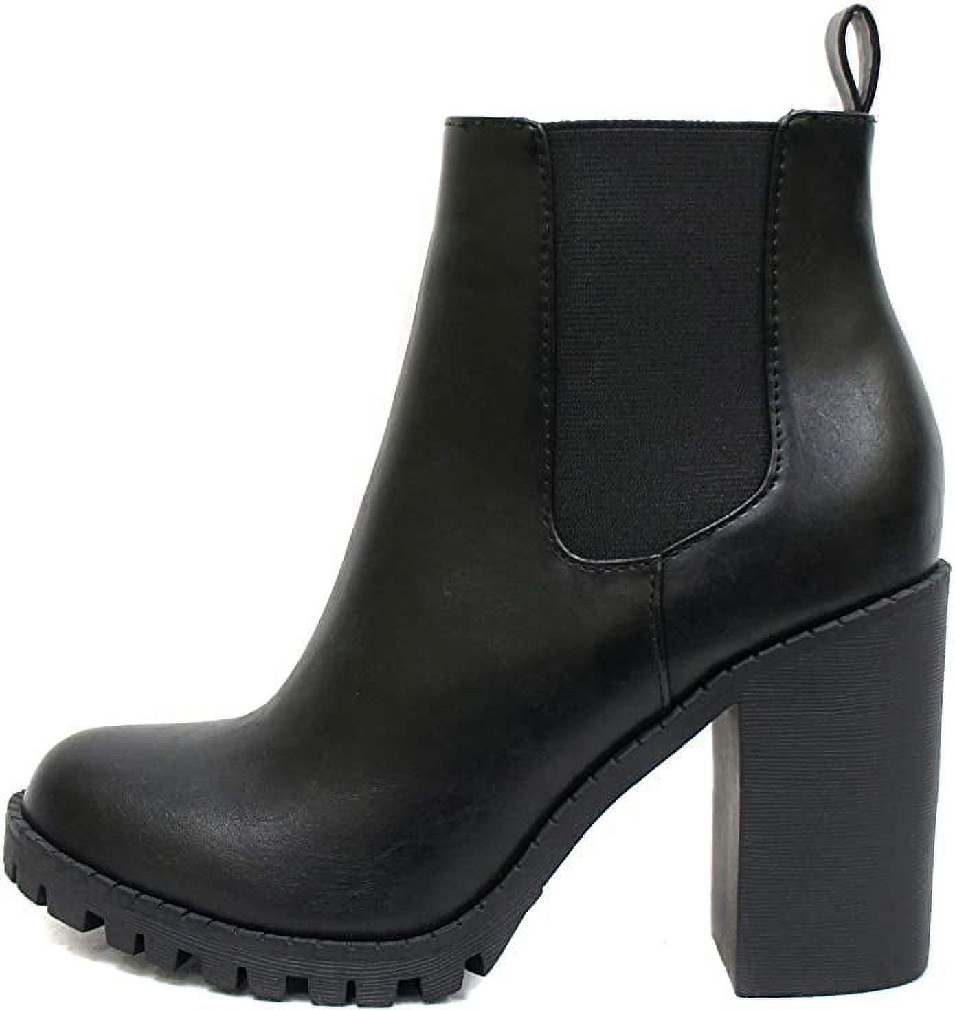 Soda Glove Chelsea w/Lug Sole Elastic Gore Chunky Heeled Ankle Boots ...