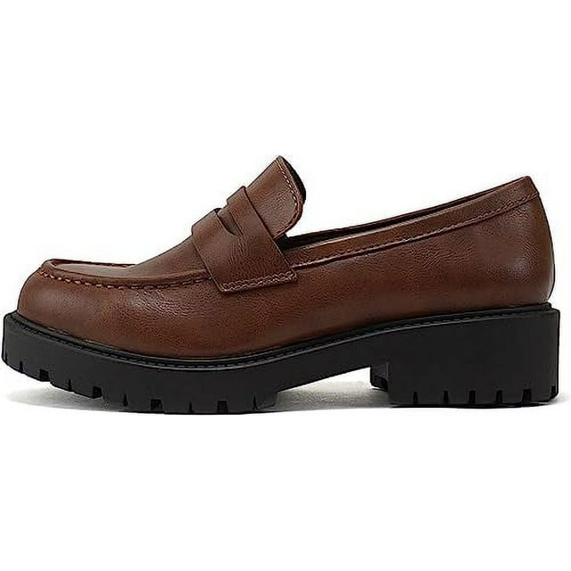 Soda “hender” ~ Women Round Toe Low Heel Lug Sole Platform Penny Loafer