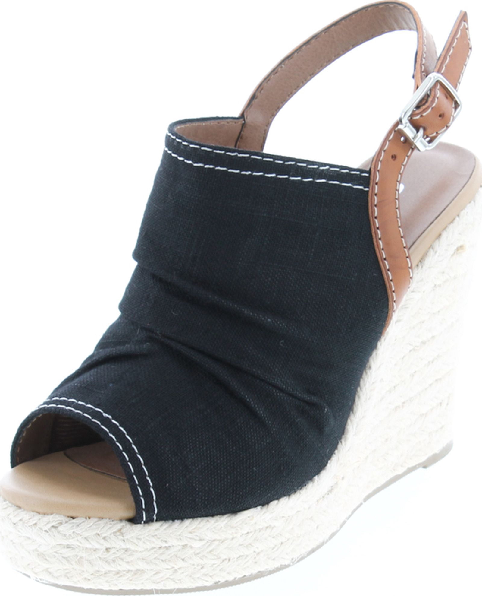 Soda Jafari Women's Open Toe Ruched Canvas Espadrille Platform Wedge ...
